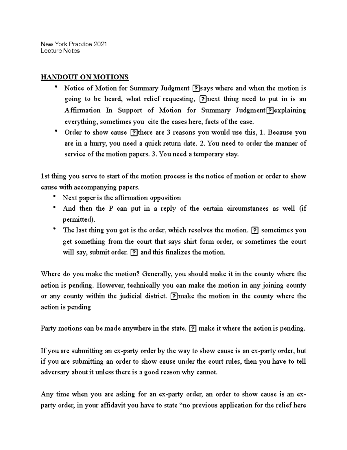 Handout ON Motions - Lecture notes 6 - New York Practice 2021 Lecture ...