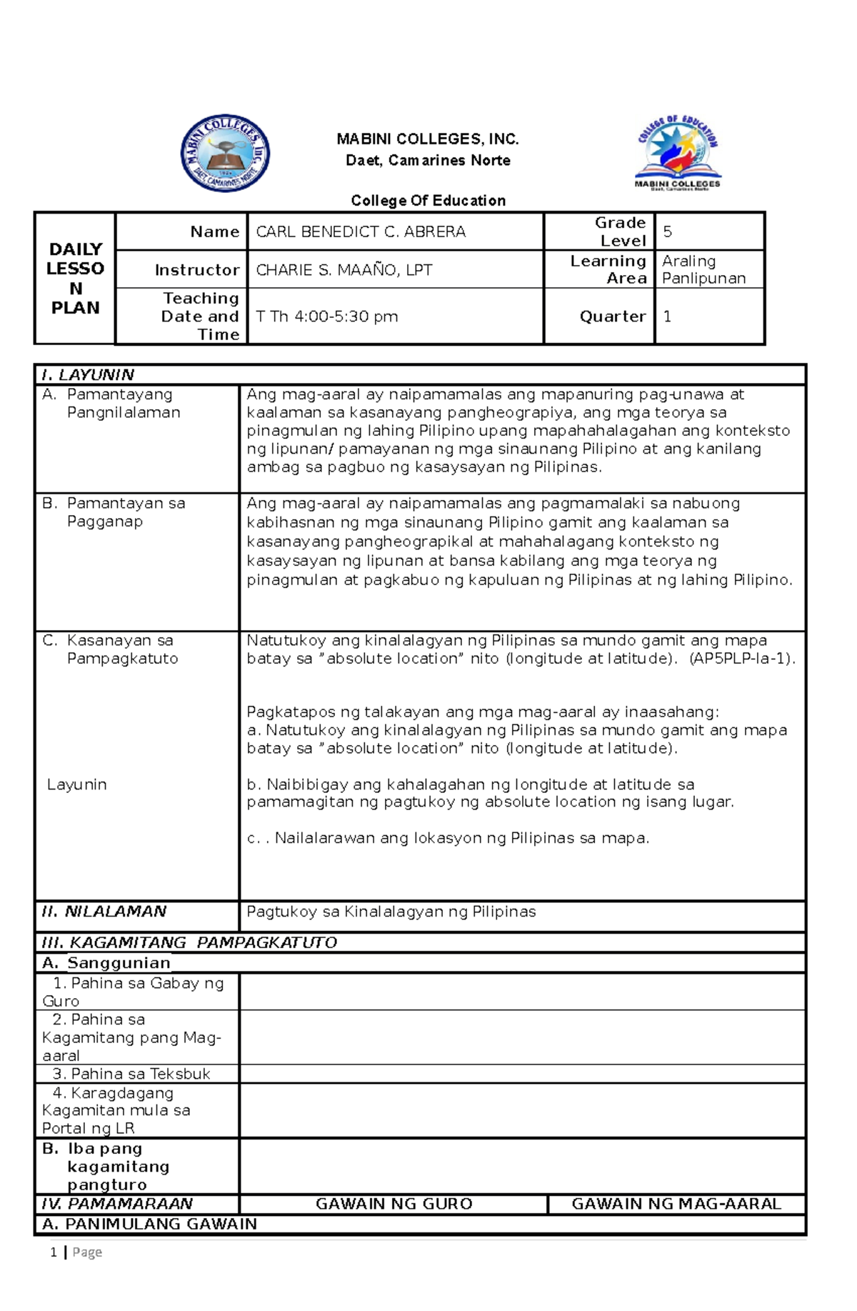 AP Format LP - Hi dear - MABINI COLLEGES, INC. Daet, Camarines Norte ...