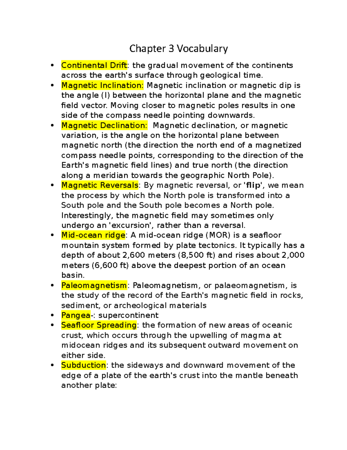 Chapter 3 Vocabulary - Chapter 3 Vocabulary Continental Drift: the ...
