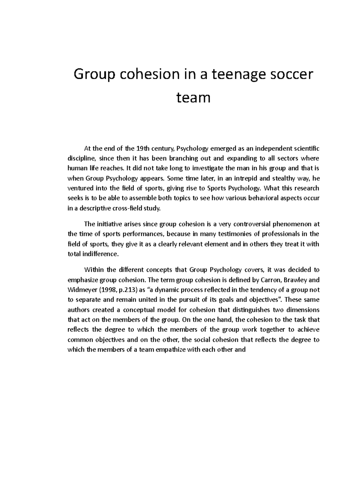 Group cohesion in a teenage soccer team - Group cohesion in a teenage ...