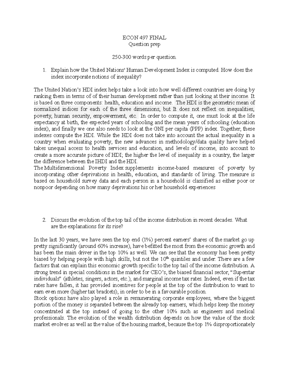 ECON 497 Final - ECON 497 - Concordia - Studocu