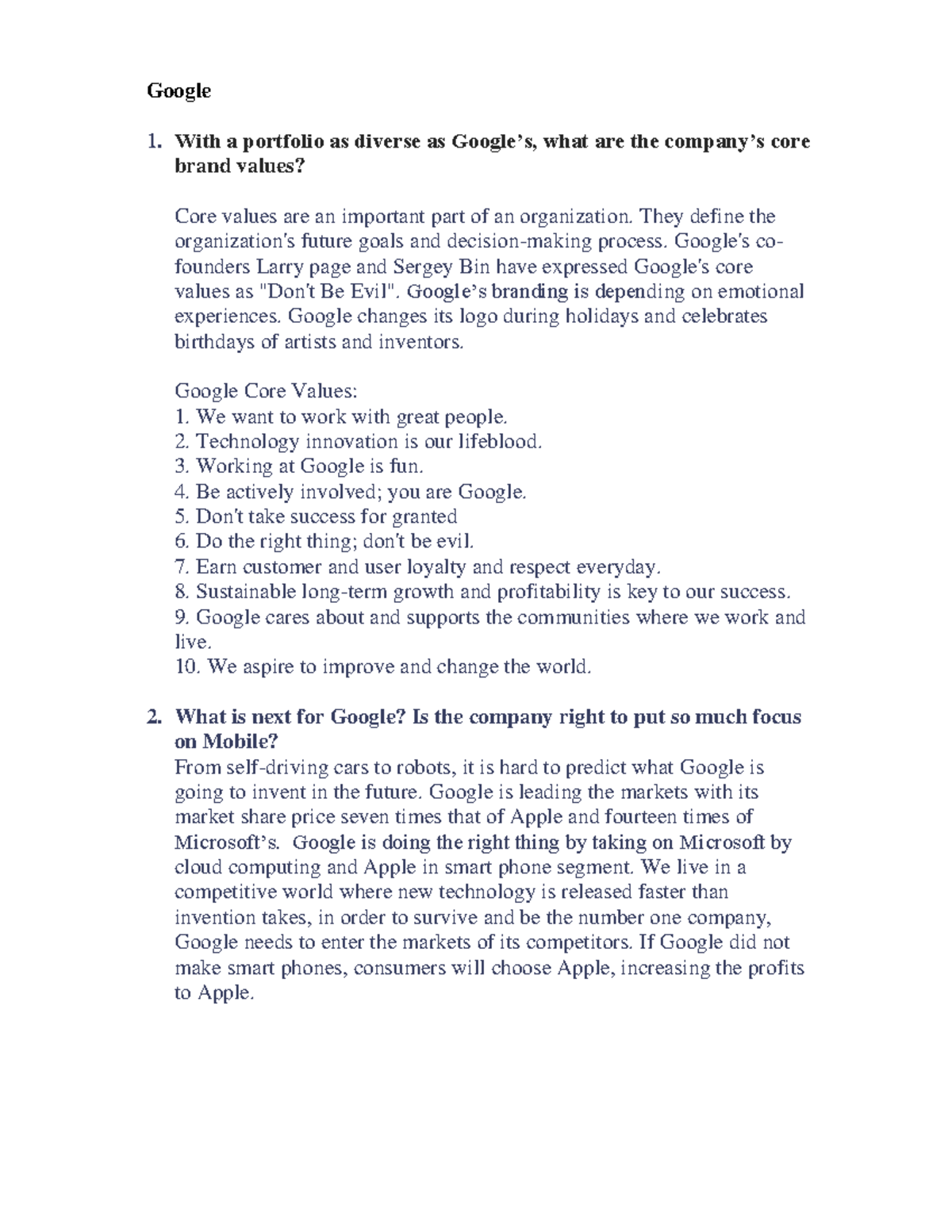 Chapter 1 Google case study solution - Google With a portfolio as ...