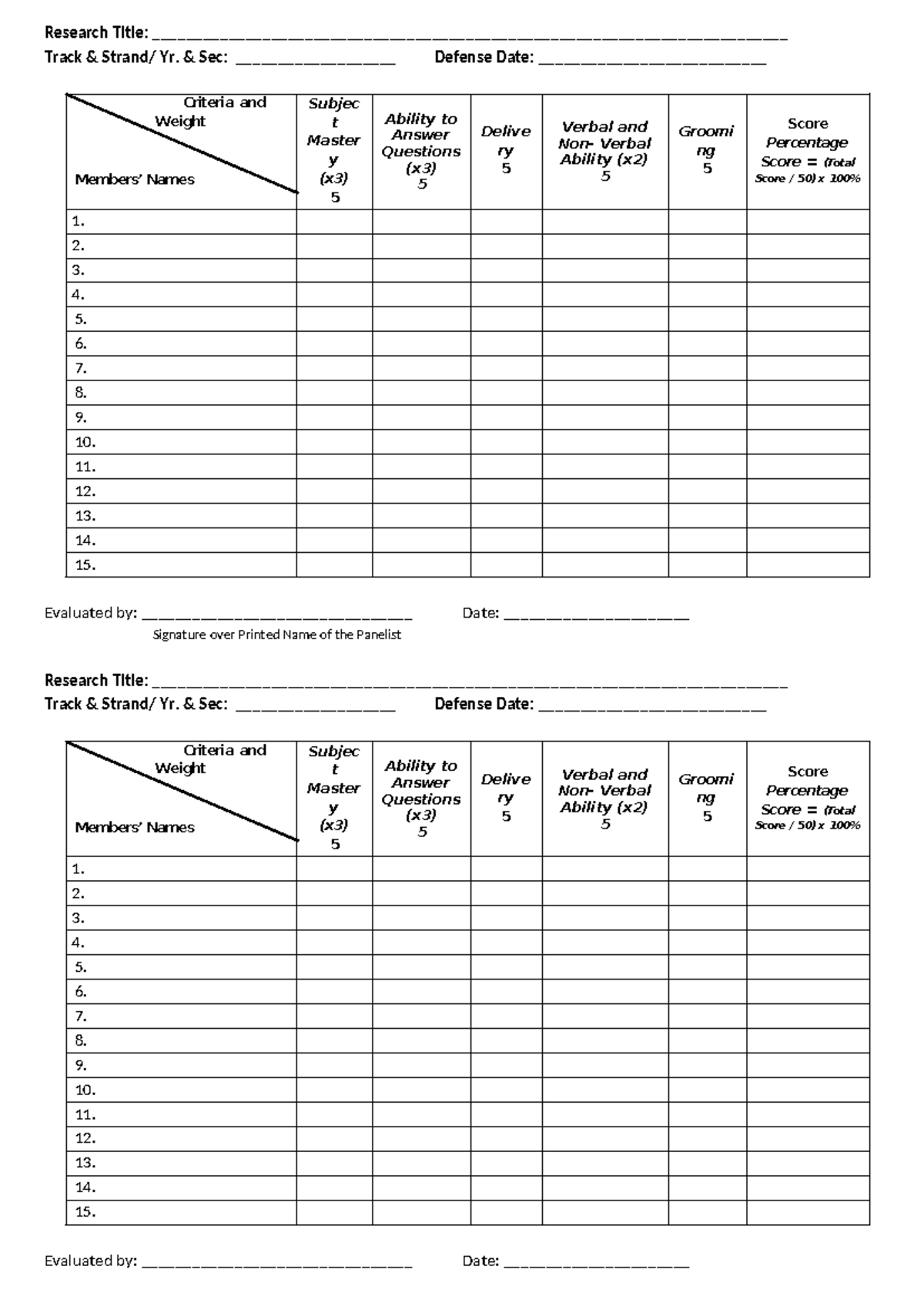 Rubric Final Defense - kkkkkkkkk - Research Title: - Studocu