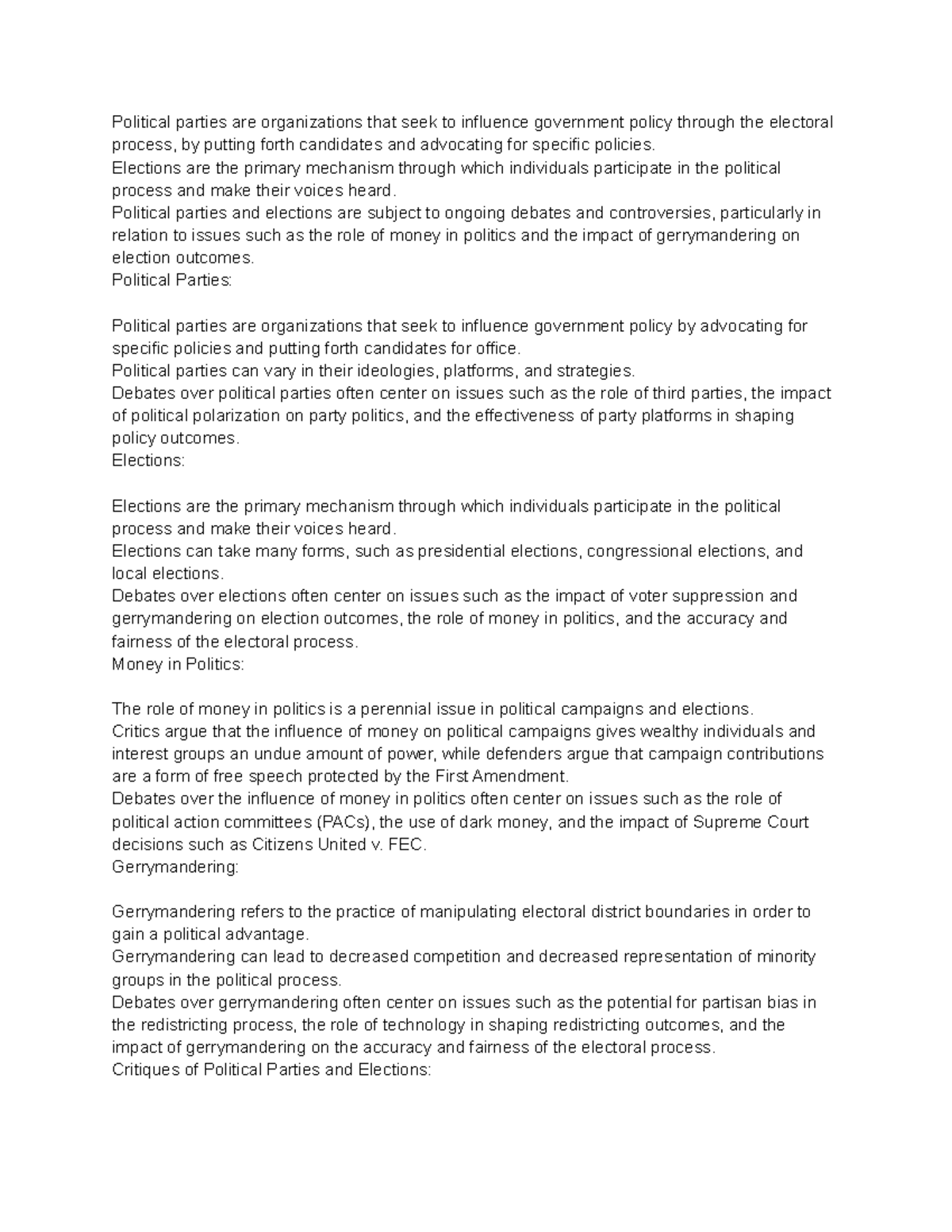 Political Parties and Elections - Political parties are organizations ...