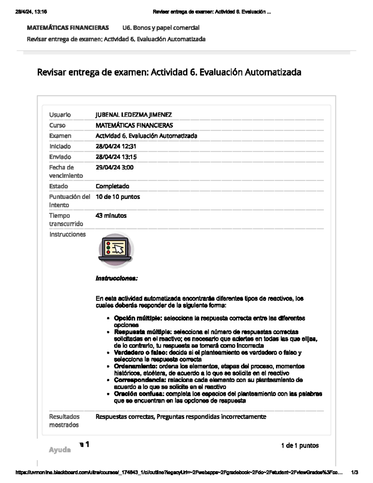 Automatizada 6. matemáticas financieras - 13:16 Revisar entrega de ...