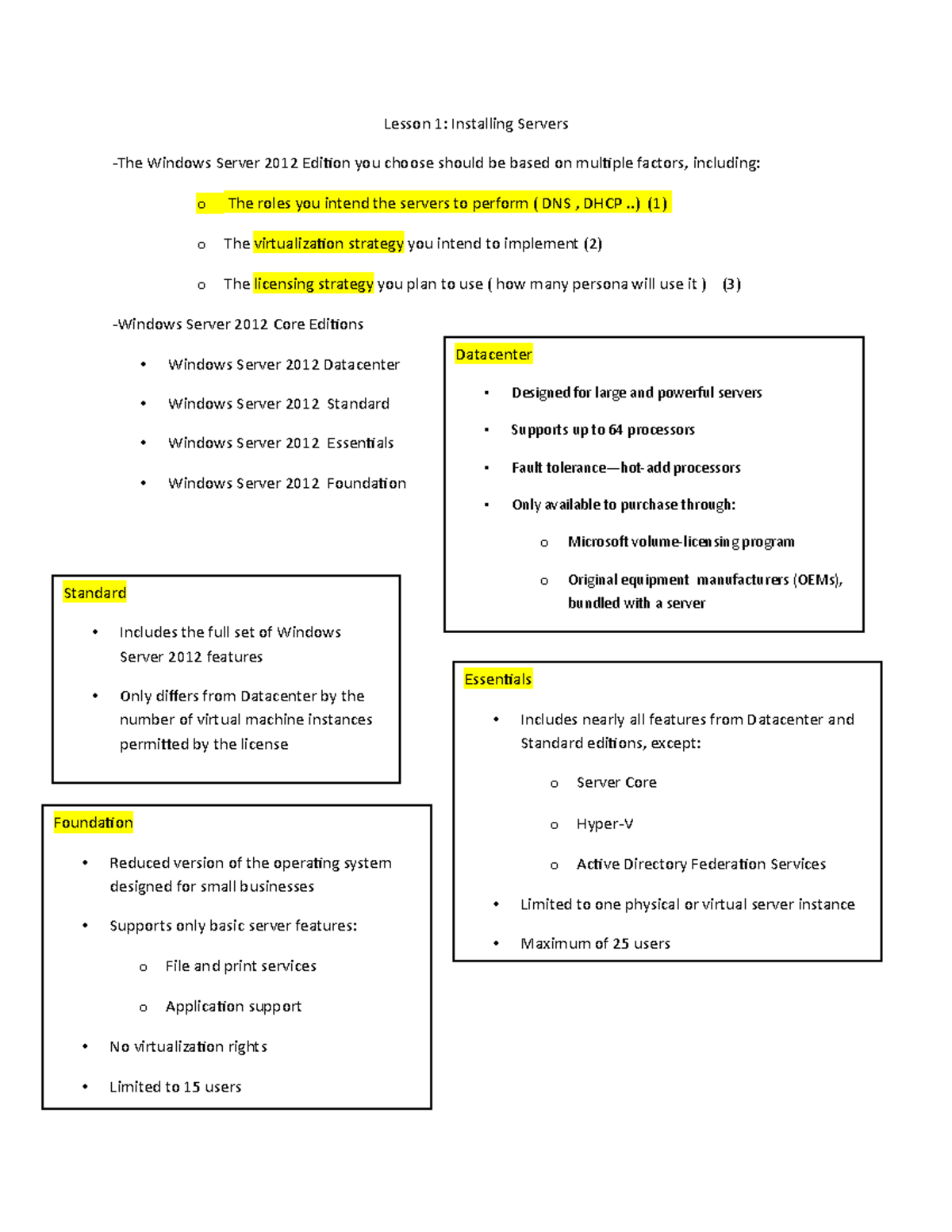 Lesson 1 Summary - Lesson 1: Installing Servers -The Windows Server ...