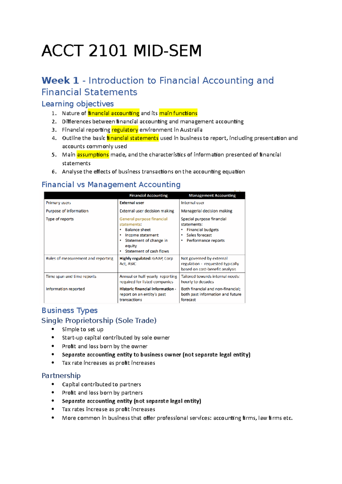 ACCT 2101 Midsem - Lecture notes 1-4 - ACCT 2101 MID-SEM Week 1 ...