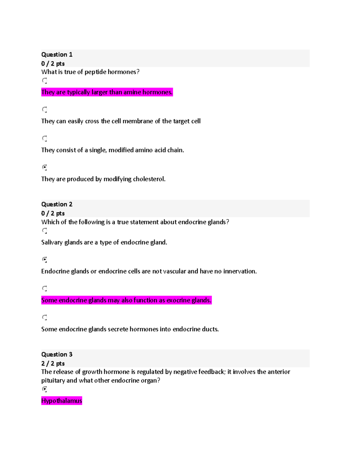 Endocrine - quiz - Question 1 0 / 2 pts What is true of peptide ...