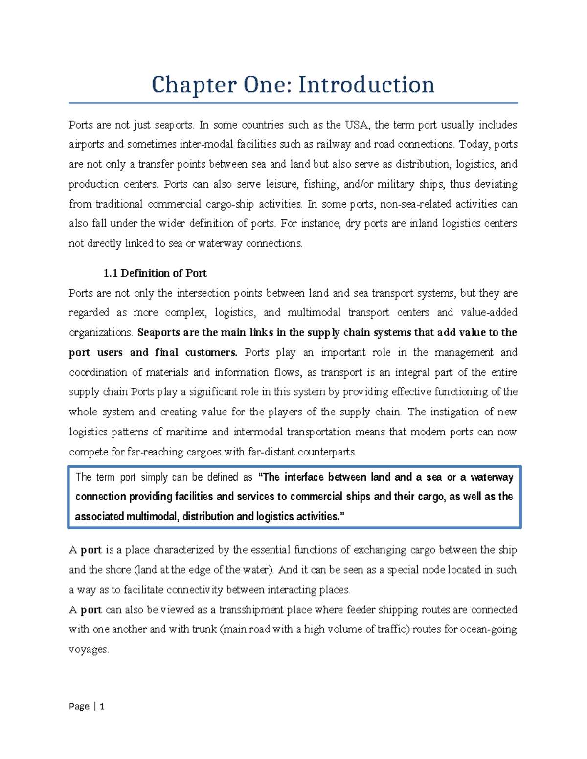 Chapter 1- Introduction - Chapter One: Introduction Ports are not just ...