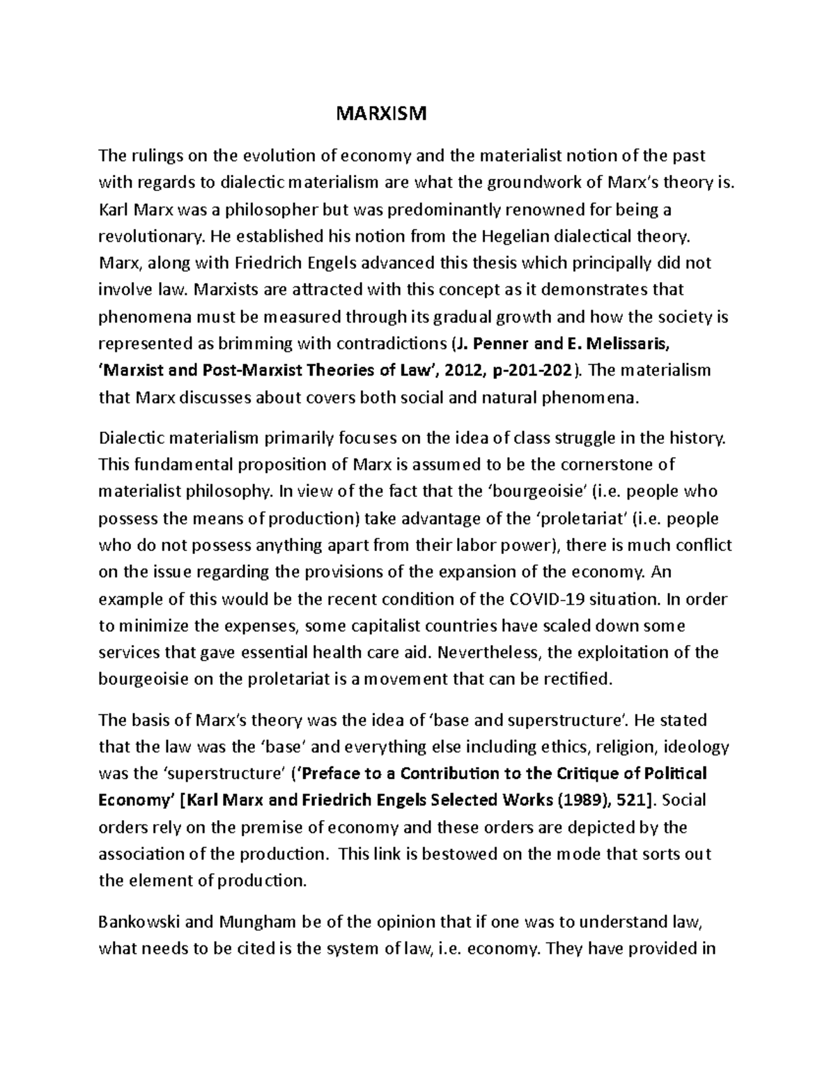 Marxism sample - Grade: A - MARXISM The rulings on the evolution of ...