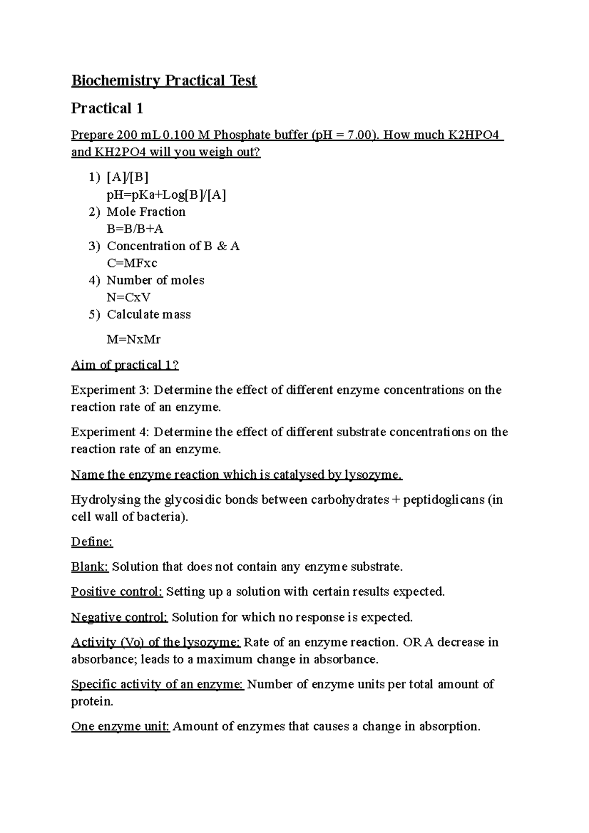 Biochemistry Practical Test2 - Biochemistry Practical Test Practical 1 ...