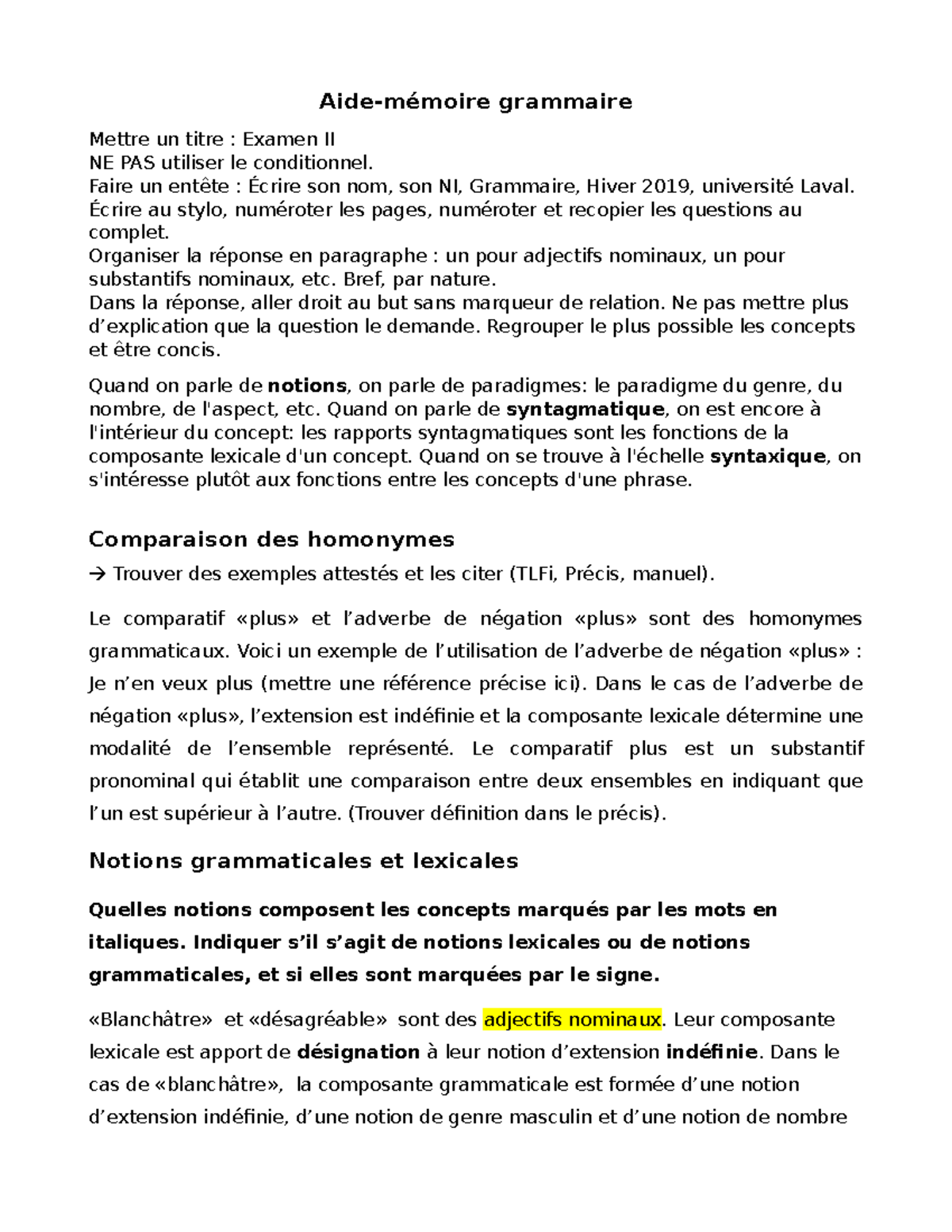 FRN-1111 Aide mémoire - Résumé Grammaire - Aide-mémoire grammaire ...