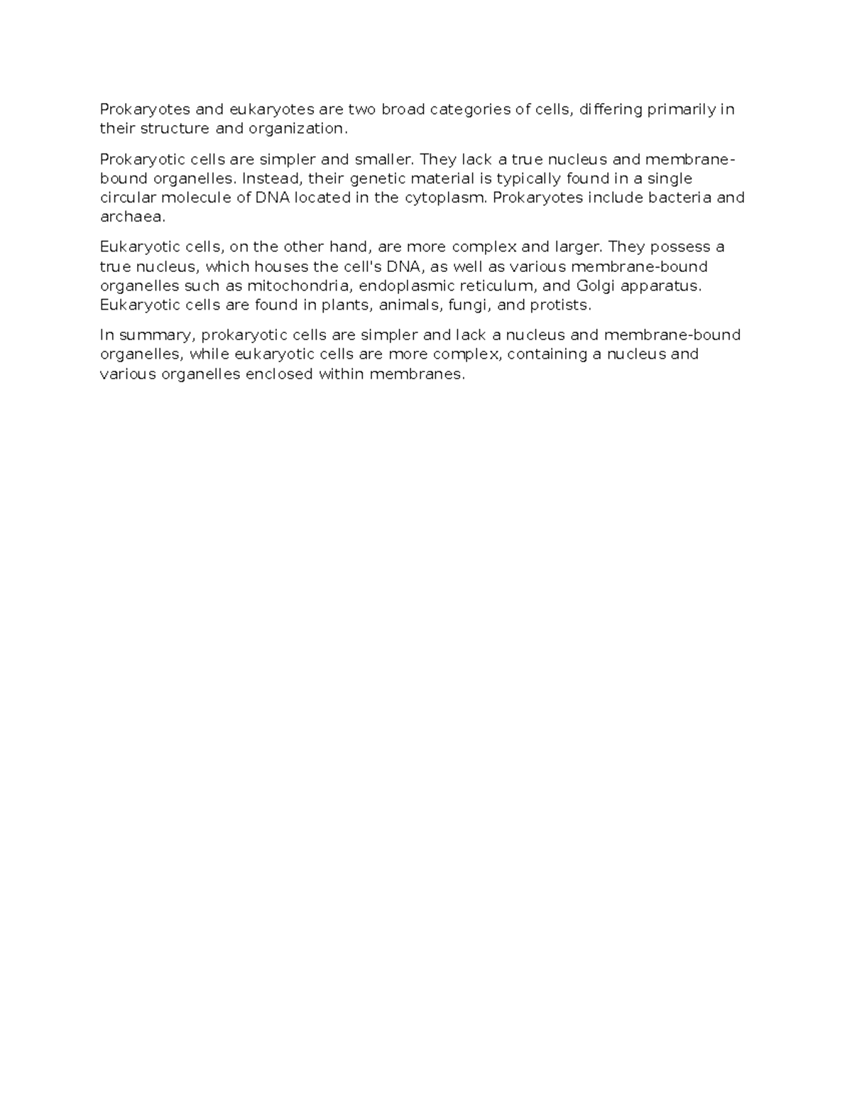 Diff of euk and pro - notes - Prokaryotes and eukaryotes are two broad ...