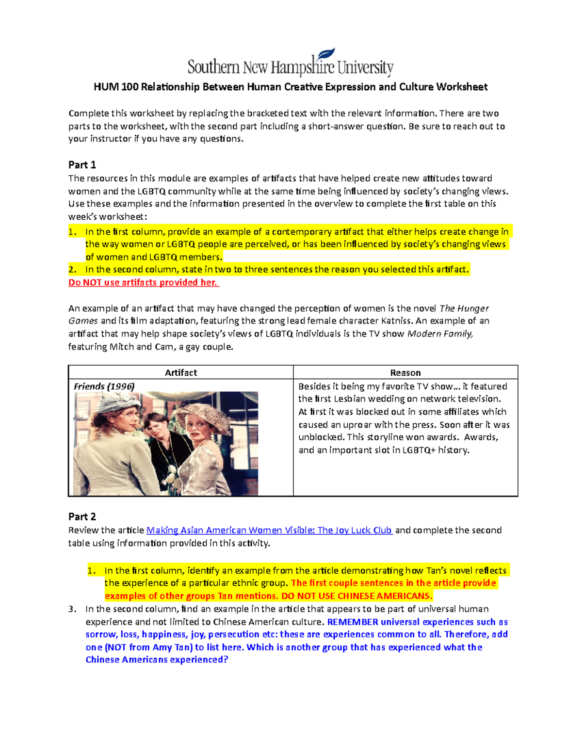 Week 7 HUM 100 Wrkst - Relationship Between Human Creative Expression ...