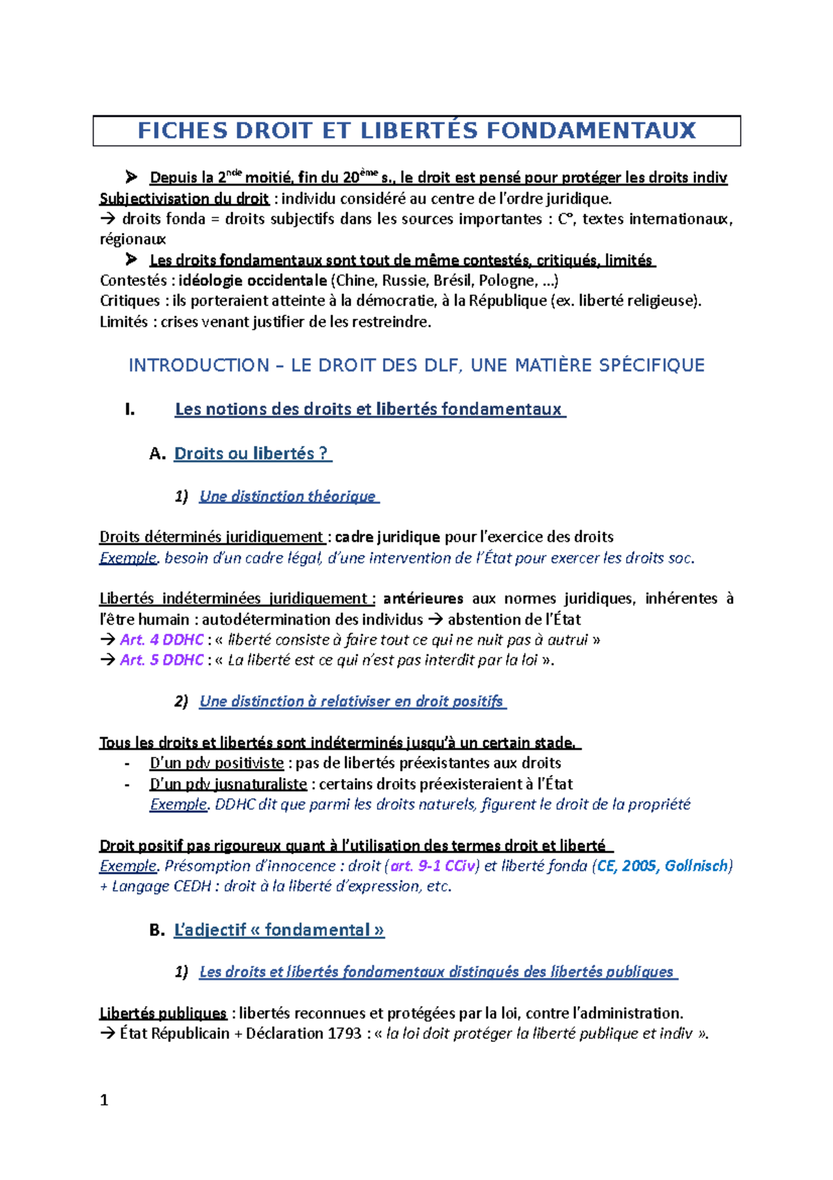Fiches Droit ET Libertés Fondamentaux - FICHES DROIT ET LIBERTÉS ...
