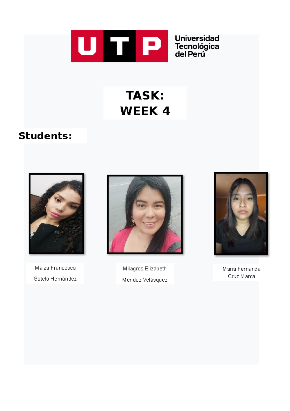 Task week 4 - task - Ingles II - TASK: WEEK 4 Students: Milagros Elizabeth Méndez Velásquez ...