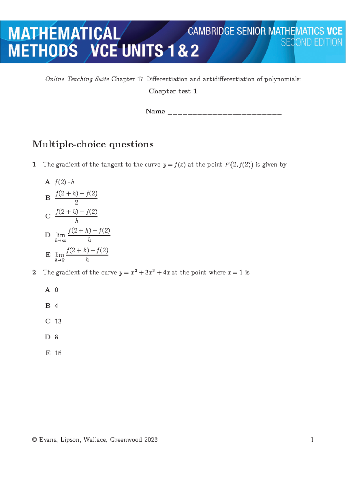 Output - Unit 1+2 - Online Teaching Suite Chapter 17 Differentiation ...