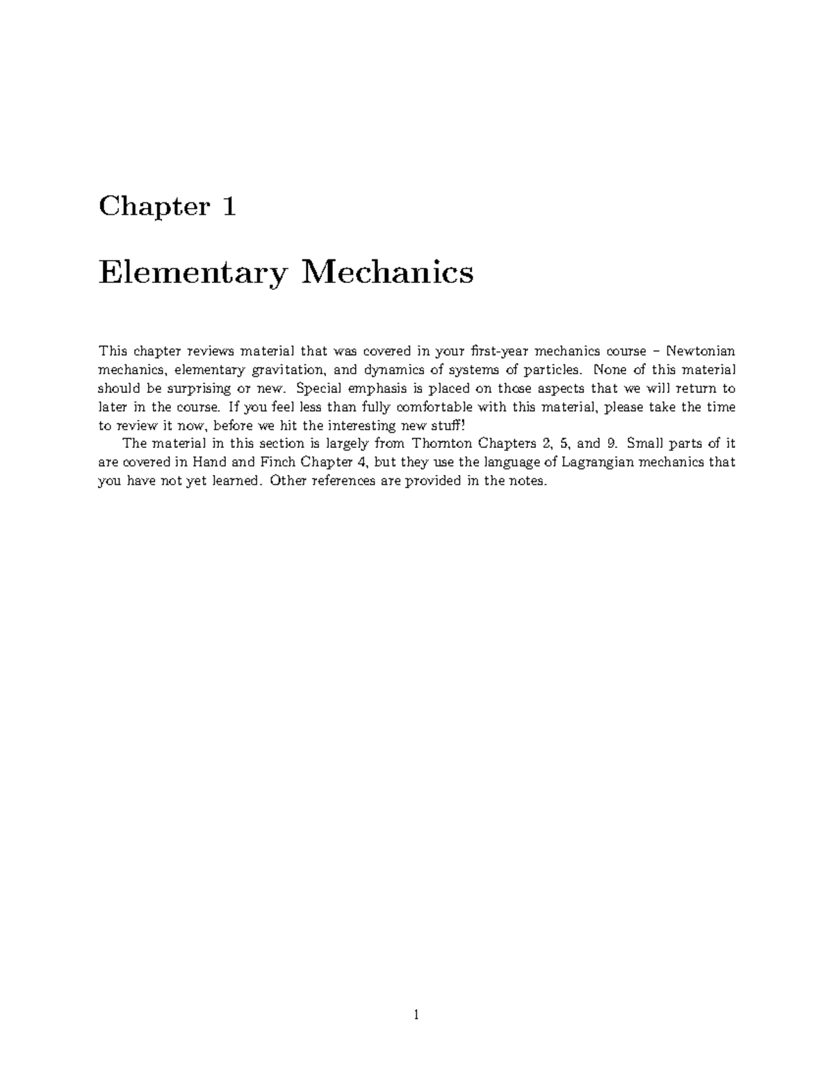 ELEMENTARY MECHANICS - Chapter 1 Elementary Mechanics This chapter ...