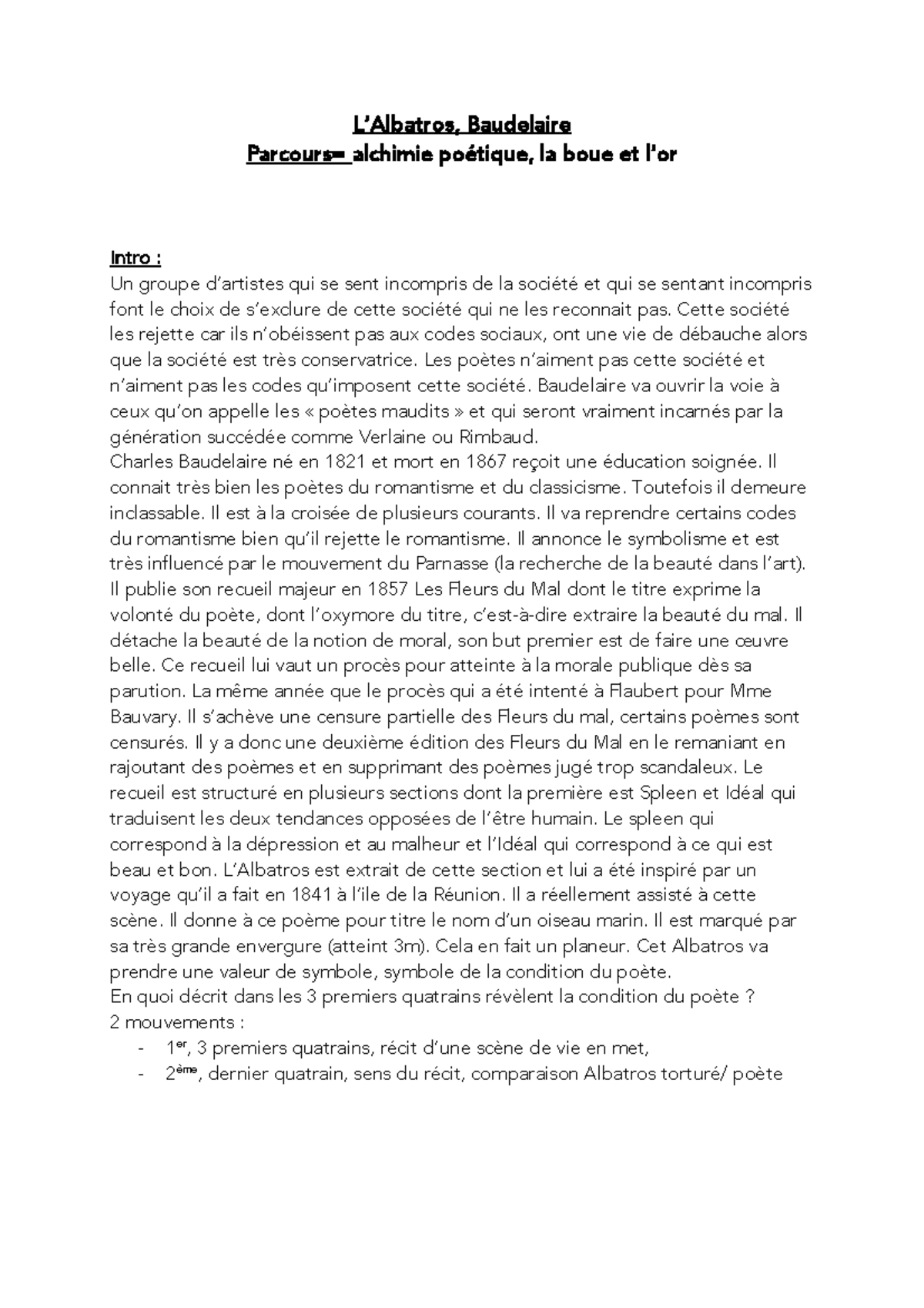 Explication linéaire Albatros de Baudelaire - L’Albatros, Baudelaire ...