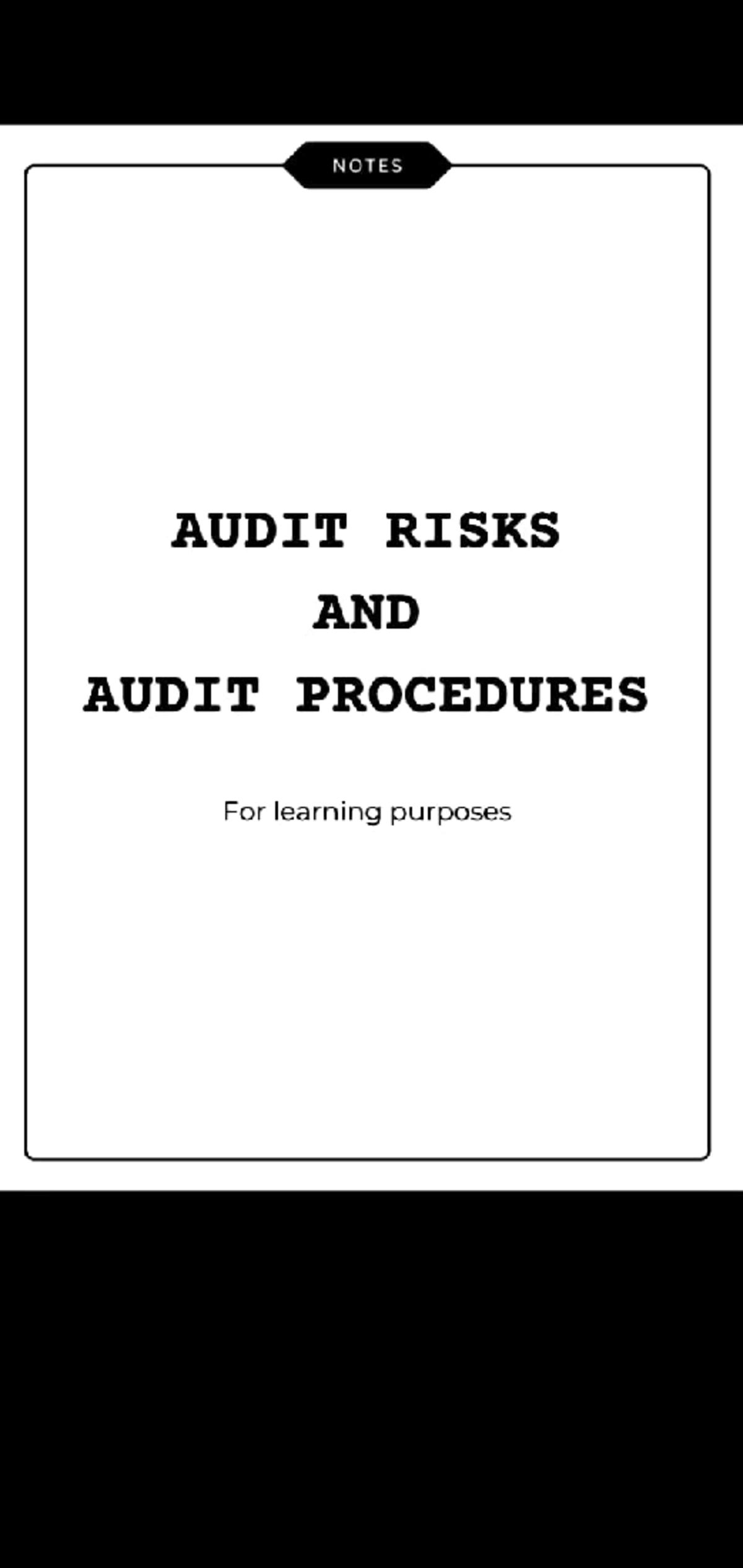 Audit procedures and risk - NOTES AUDIT RISKS AND AUDIT PROCEDURES For ...