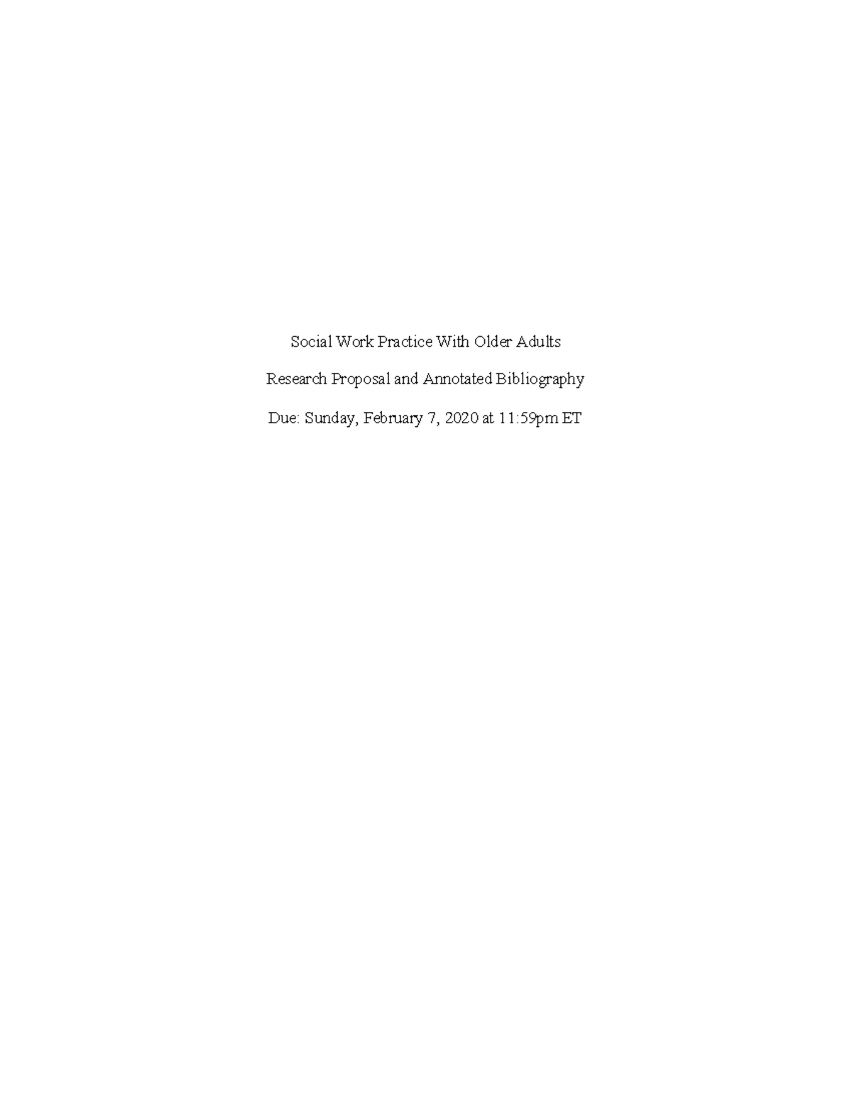 Social Work Practice With Older Adults Research Proposal and Annotated ...