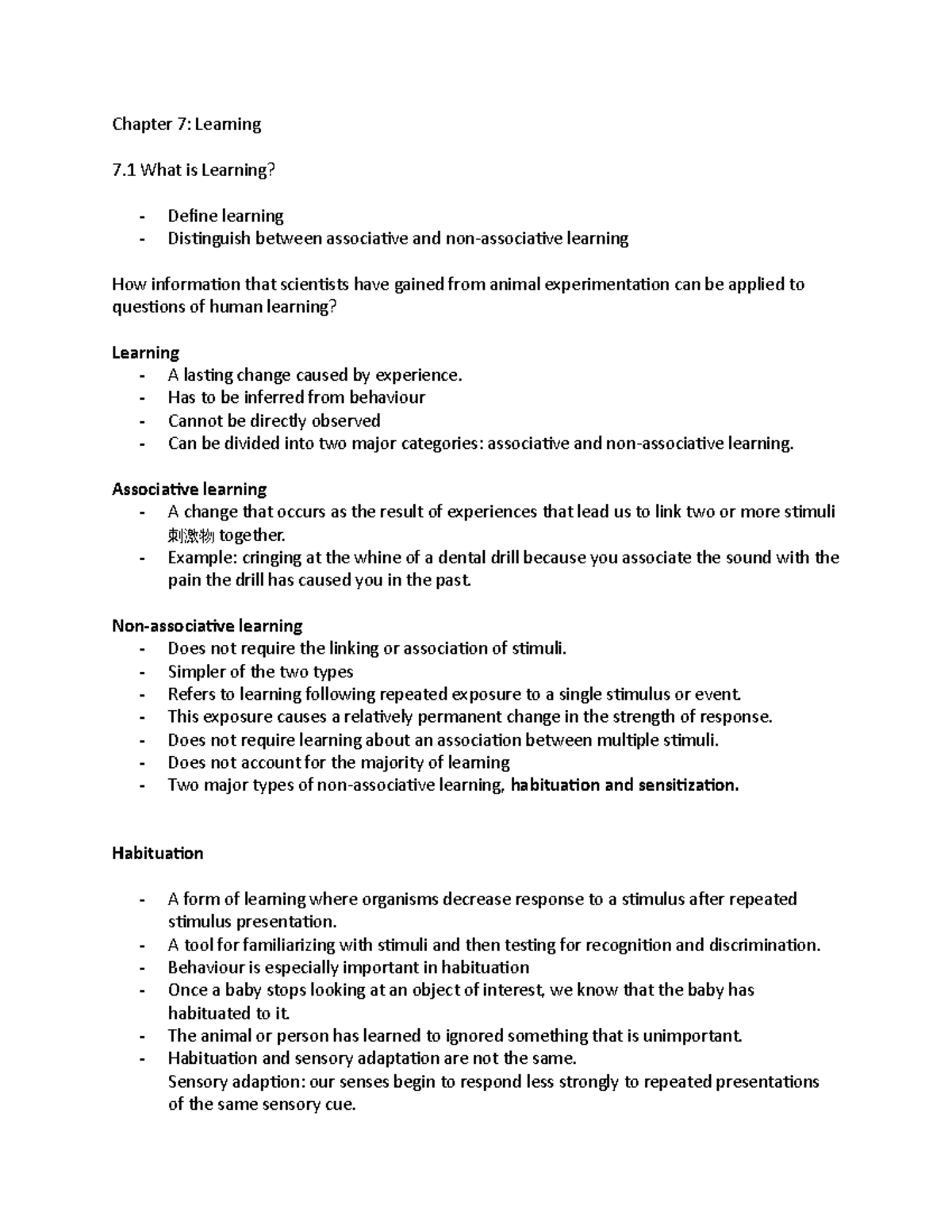 Chapter 7 - Summary Abnormal Psychology - Chapter 7: Learning 7 What is ...