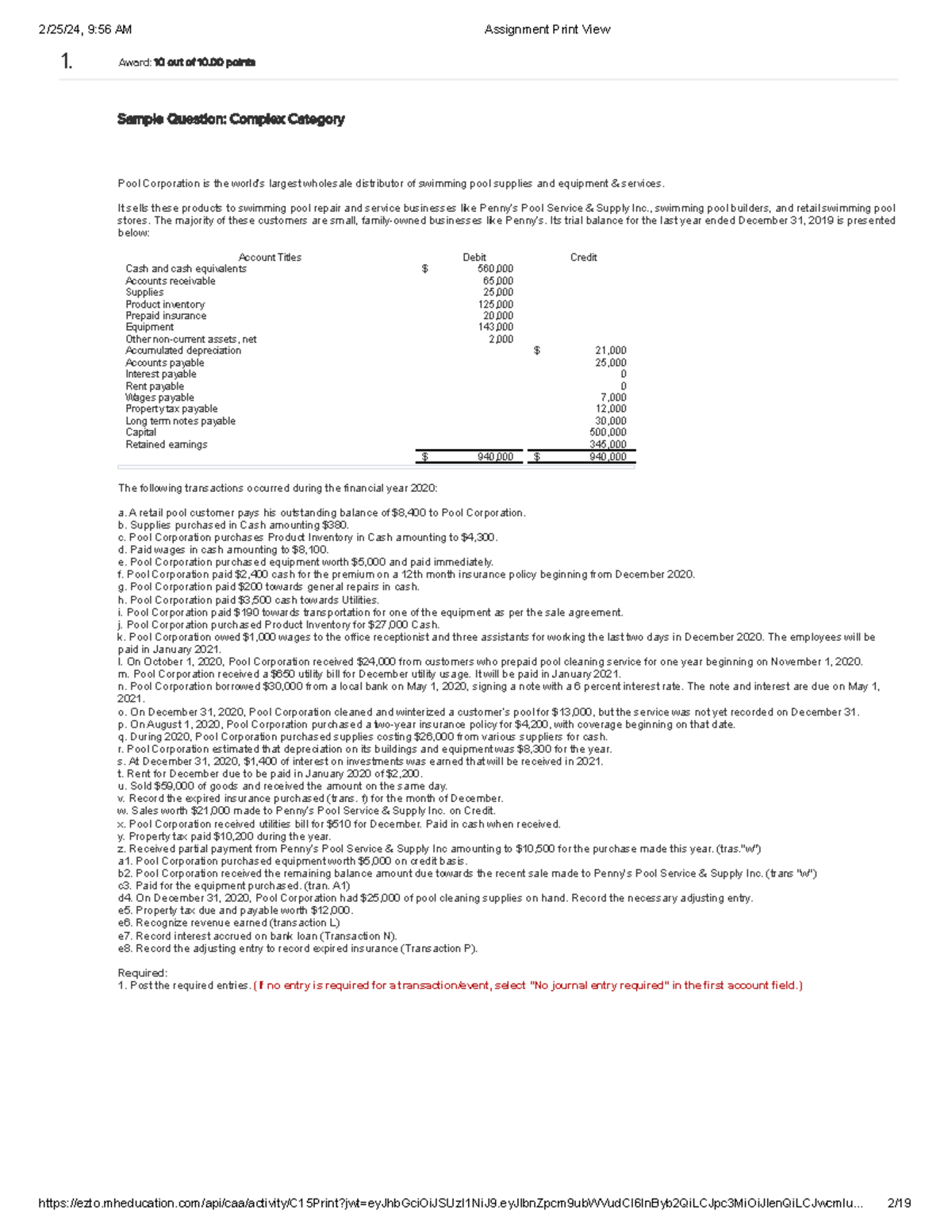 Accounting Cycle Assignment - Answers - 1. Award: 10 out of 10 points ...