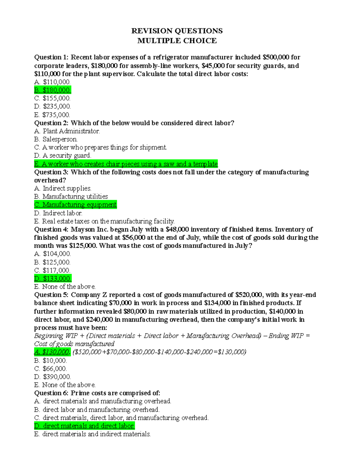 Revision multiple choice (with answers) - REVISION QUESTIONS MULTIPLE ...