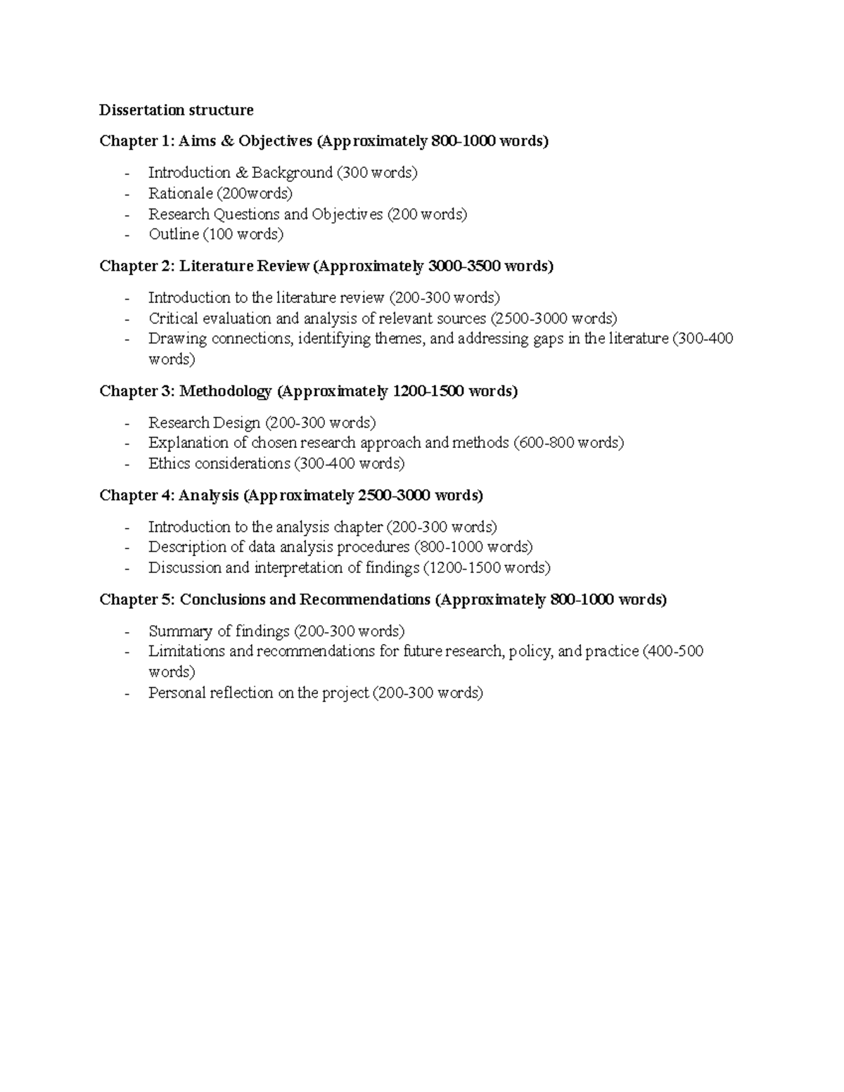 Dissertation structure - Dissertation structure Chapter 1: Aims ...