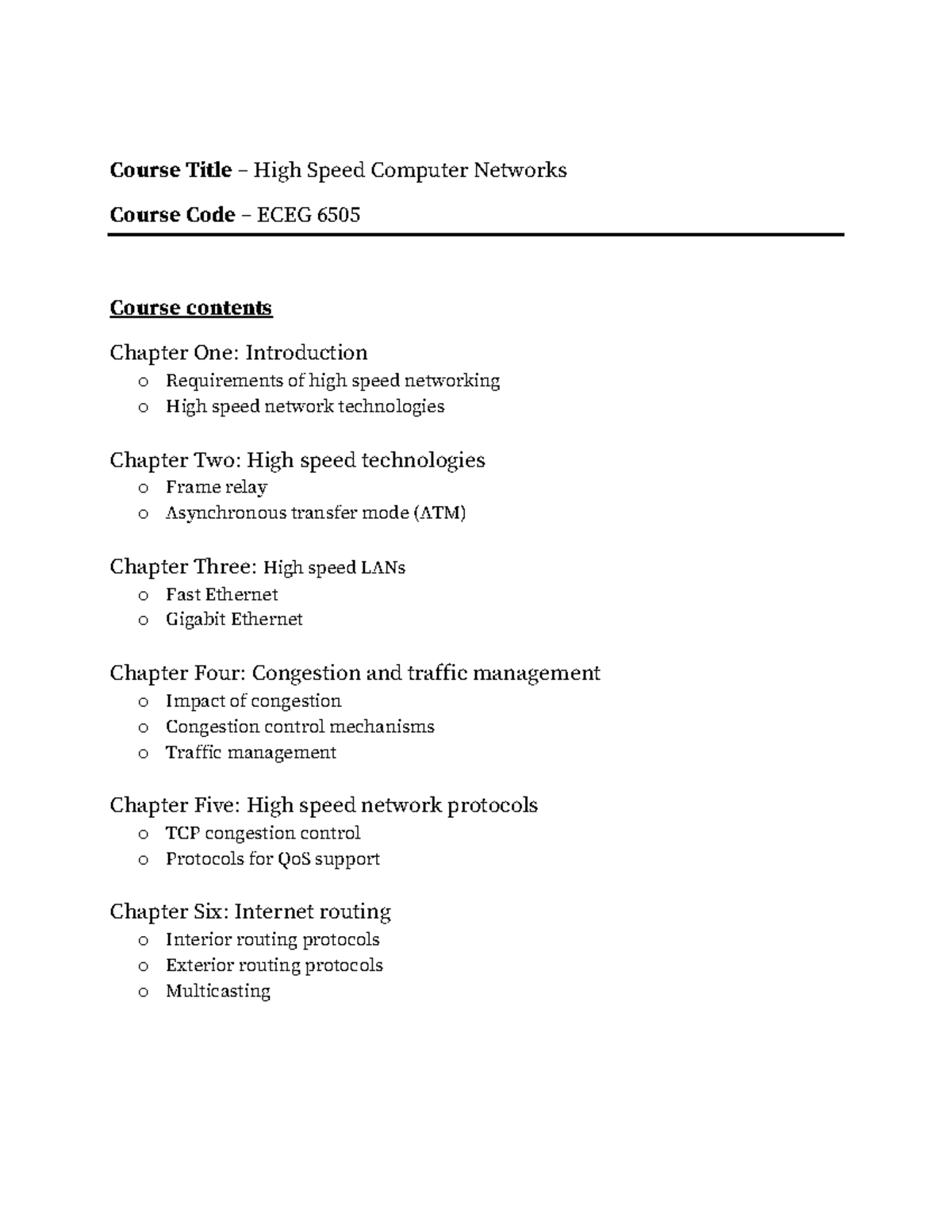 Course syllabus - network architecture - - Studocu