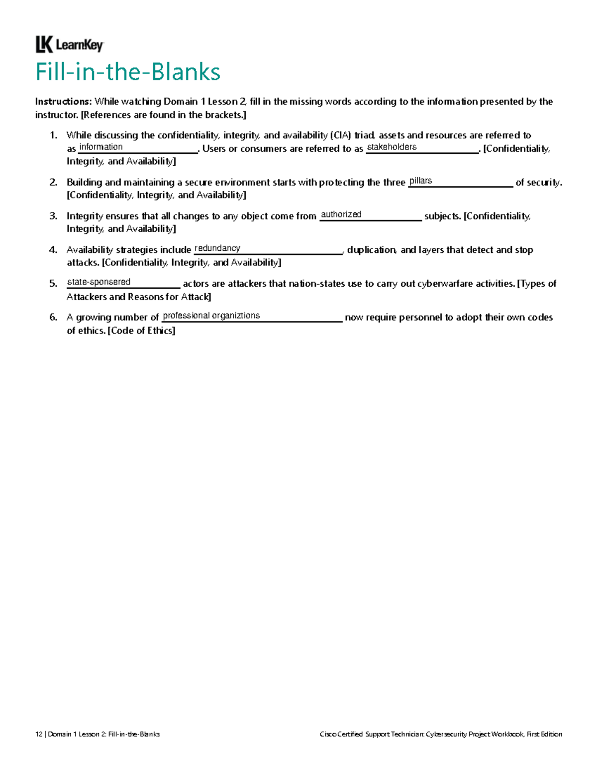 18 - work - 12 | Domain 1 Lesson 2: Fill-in-the-Blanks Cisco Certified ...