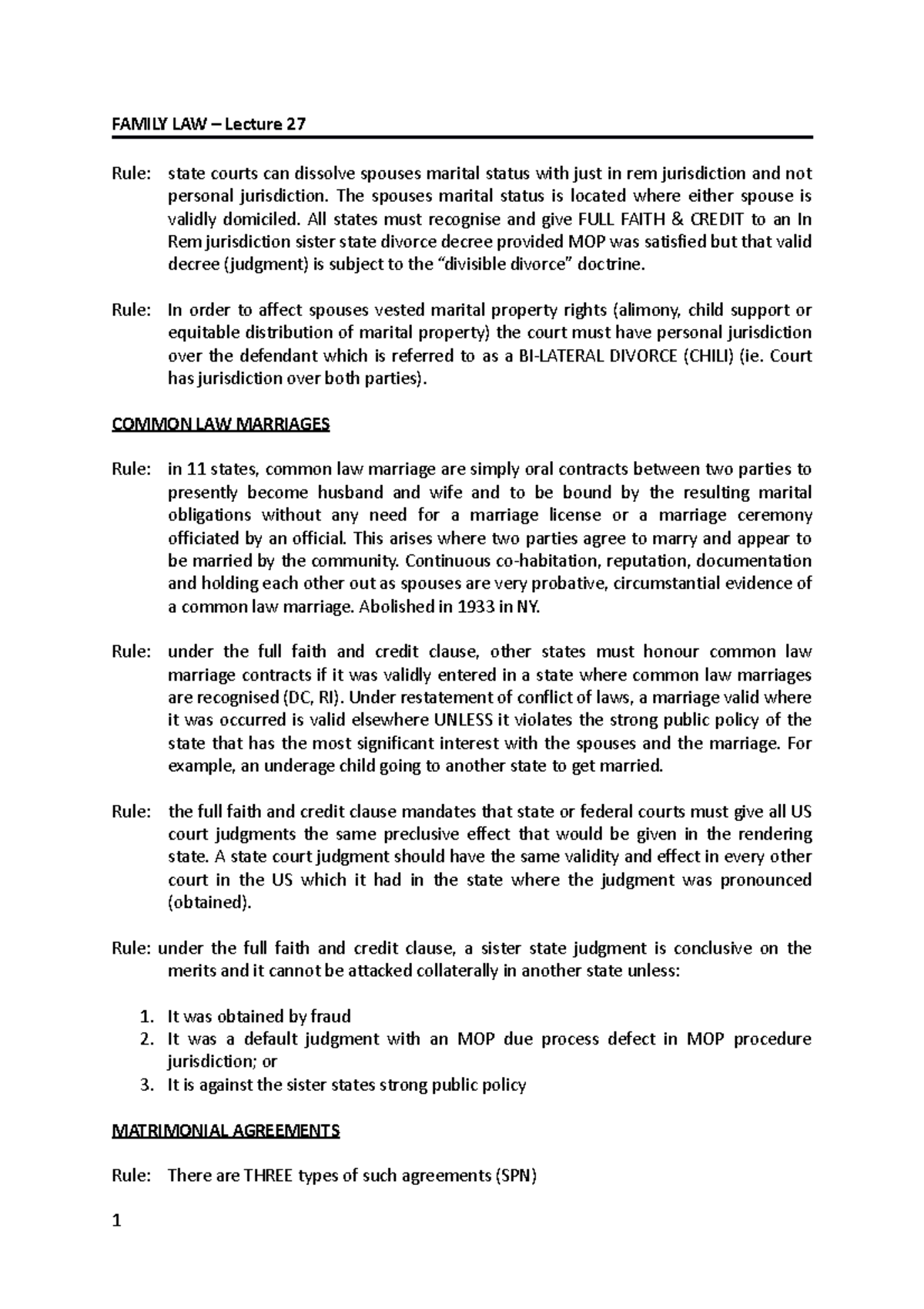 NY Family Law Notes - Studocu