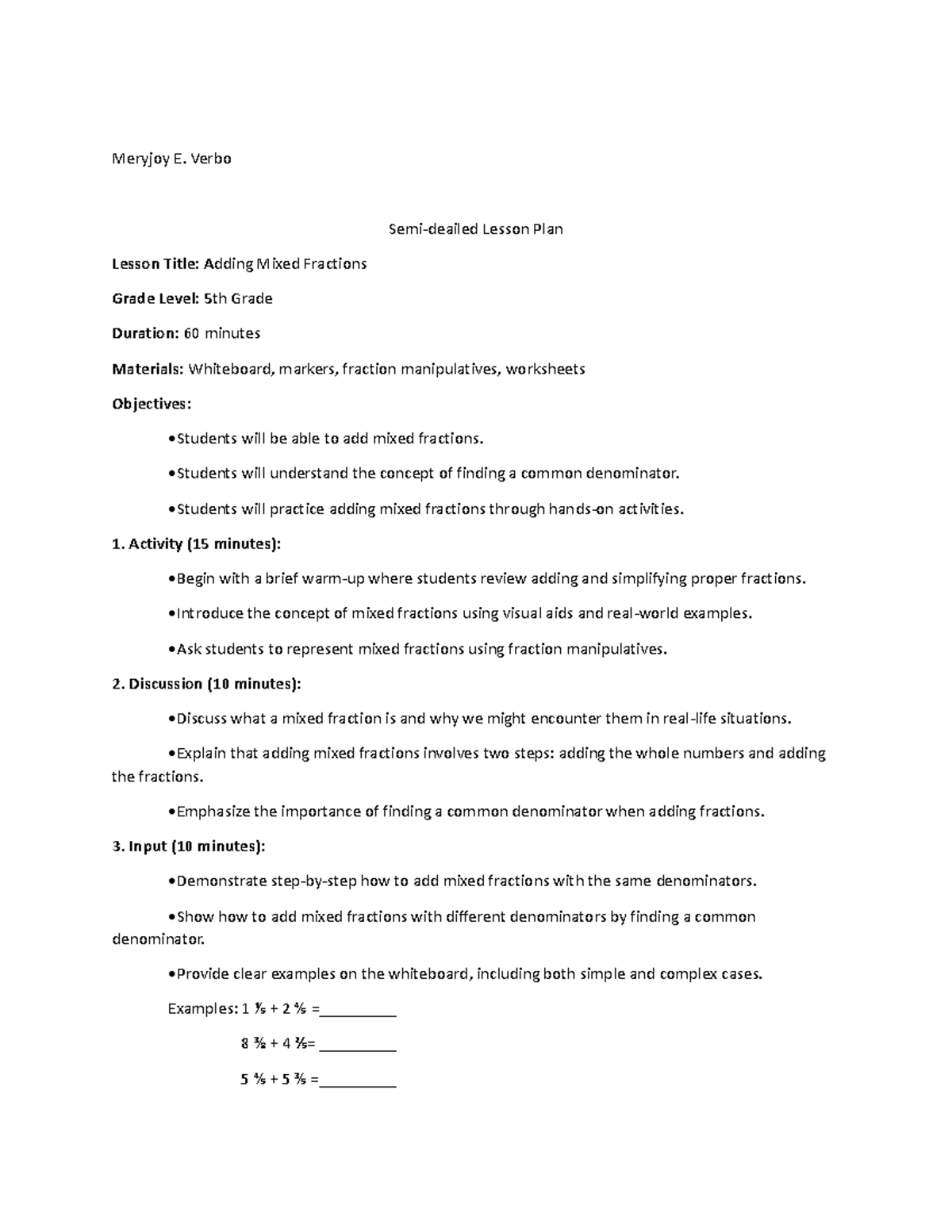 Adidas - Meryjoy E. Verbo Semi-deailed Lesson Plan Lesson Title: Adding ...