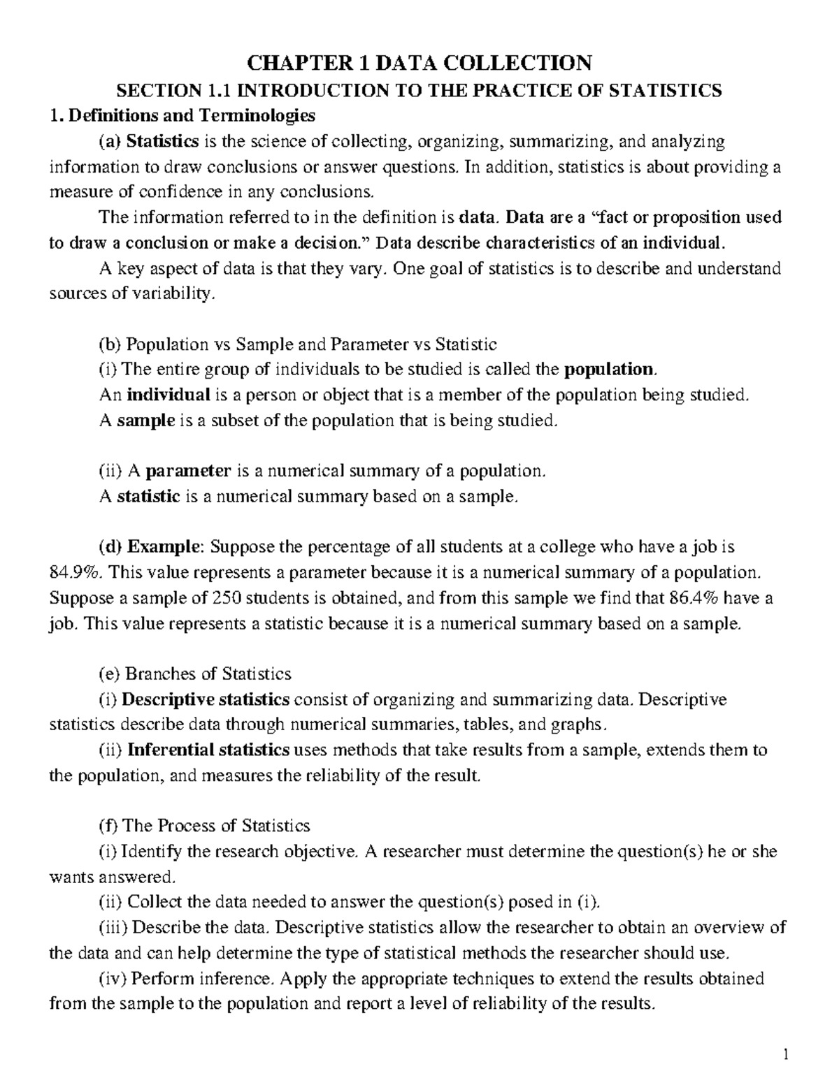 1342Chapter 1 - Lecture notes - CHAPTER 1 DATA COLLECTION SECTION 1 ...