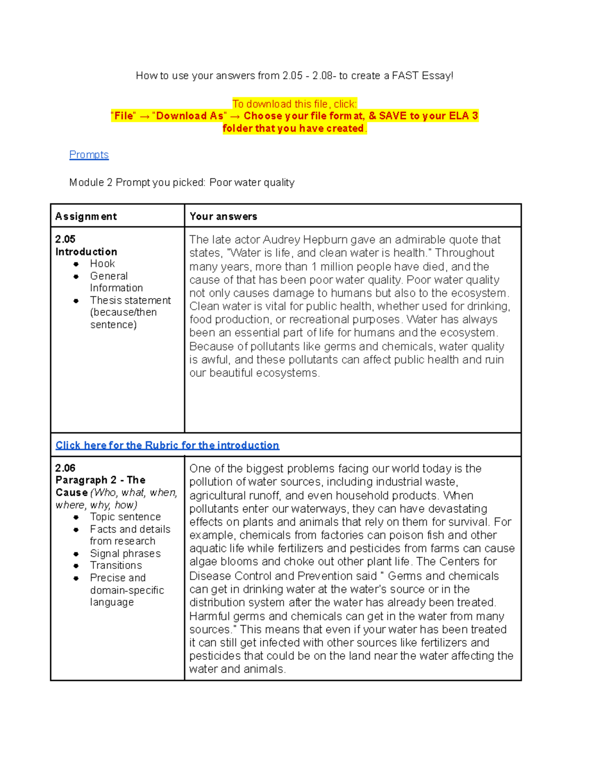 2.03 language arts - How to use your answers from 2 - 2- to create a ...