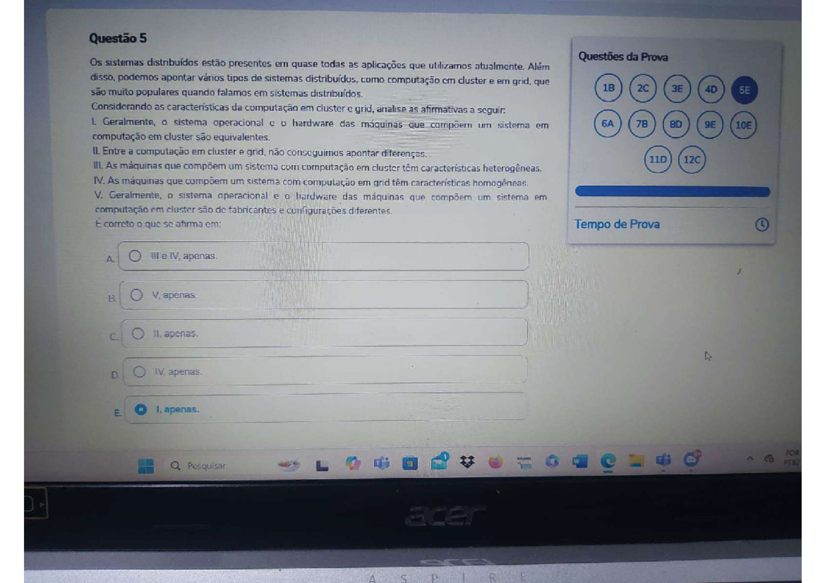 Prova P=5 Redes e Sistemas Distribuidos - Questão 5 Questões da Prova Os sistemas distribuídos ...