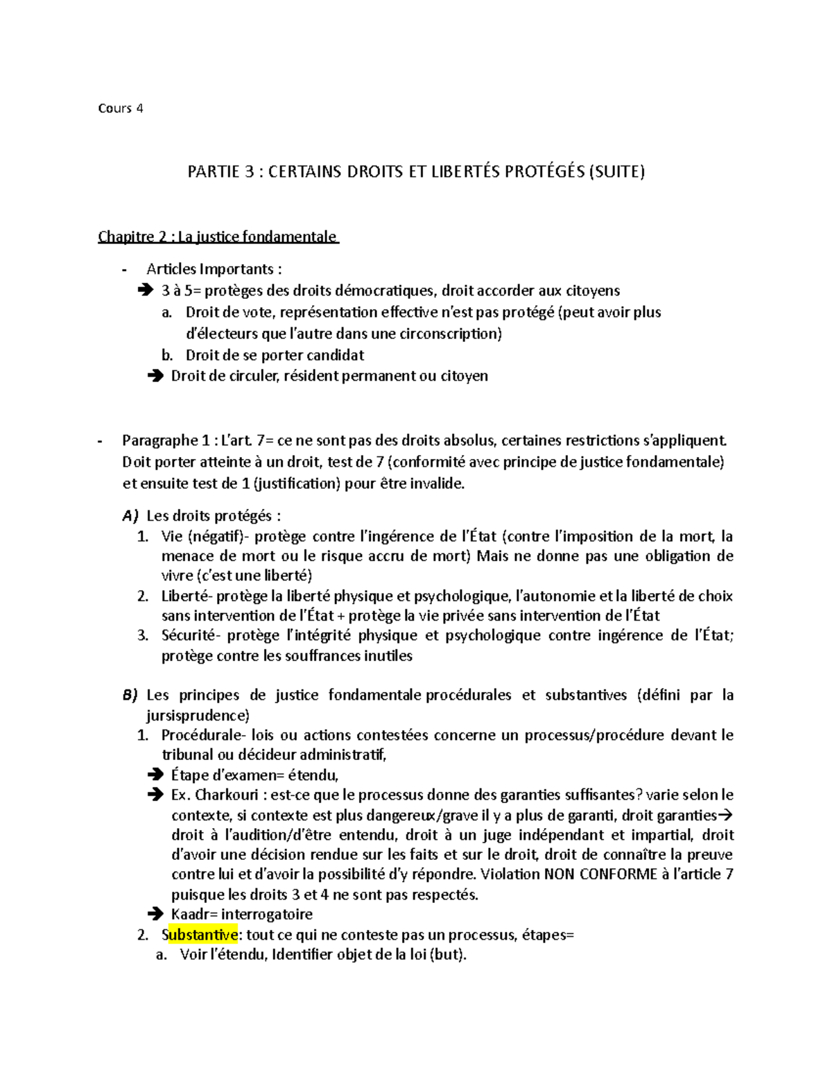 Cours 4 - Ingrid Roy - Cours 4 PARTIE 3 : CERTAINS DROITS ET LIBERTÉS ...
