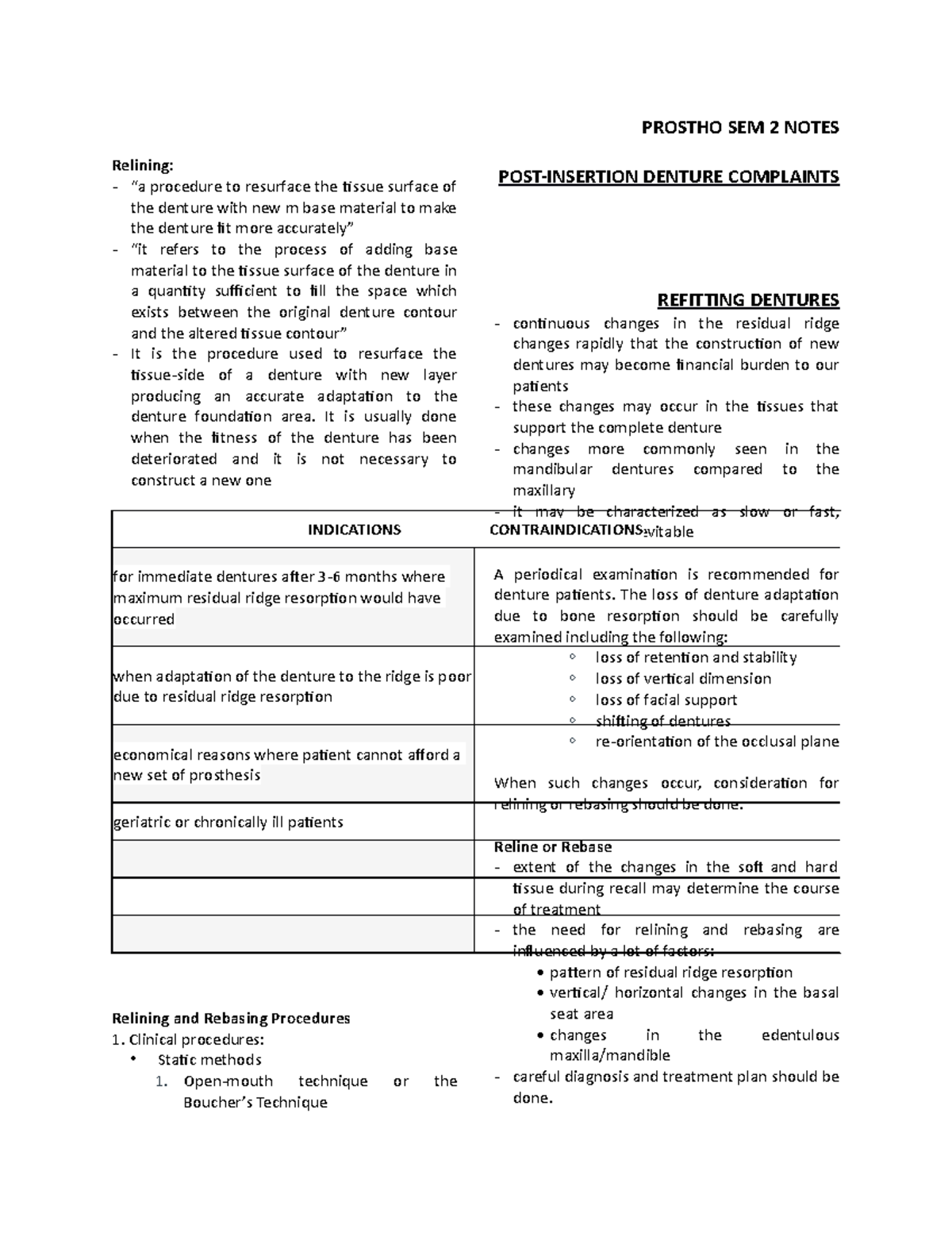 Prostho Seminar Notes - PROSTHO SEM 2 NOTES POST-INSERTION DENTURE ...