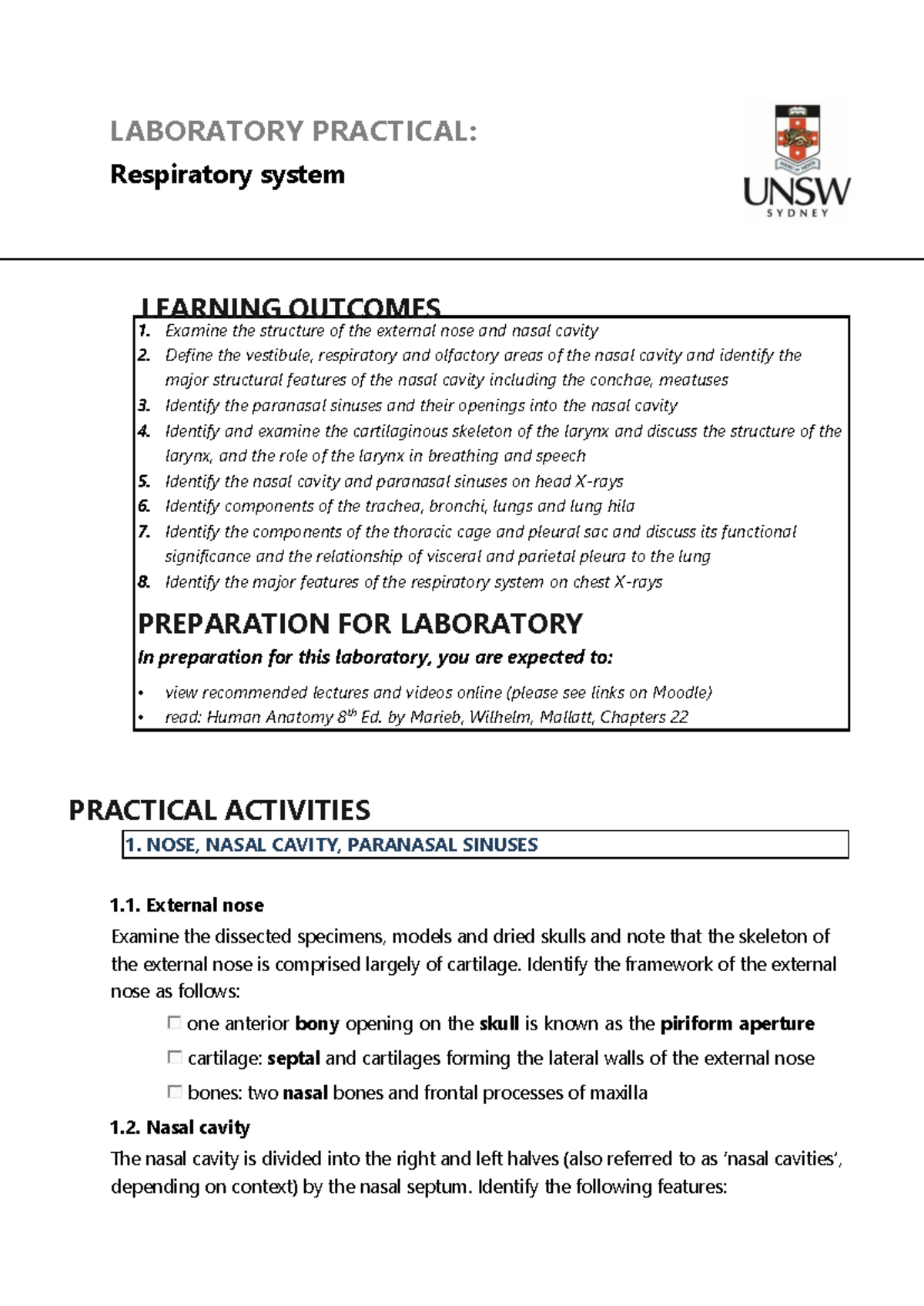 Respiratory system - lab manual - LABORATORY PRACTICAL: Respiratory ...