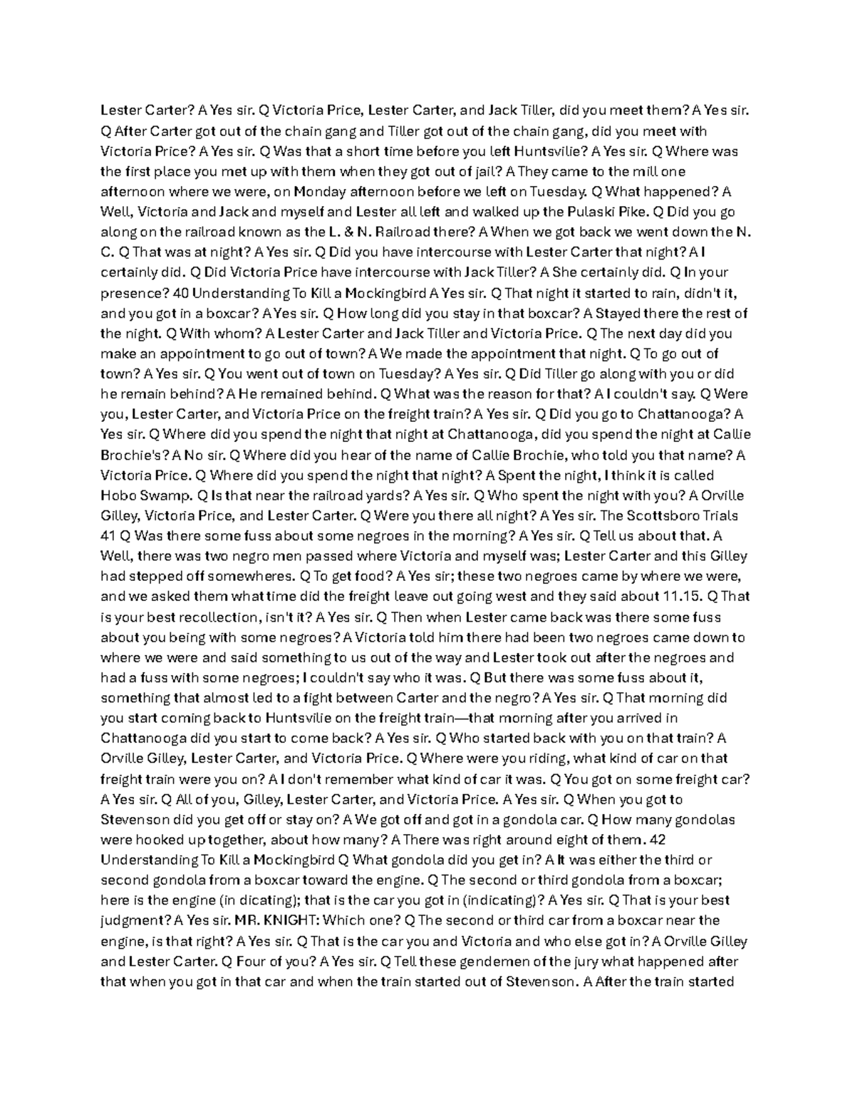 To kill a mockingjay 17 - literature - Lester Carter? A Yes sir. Q ...