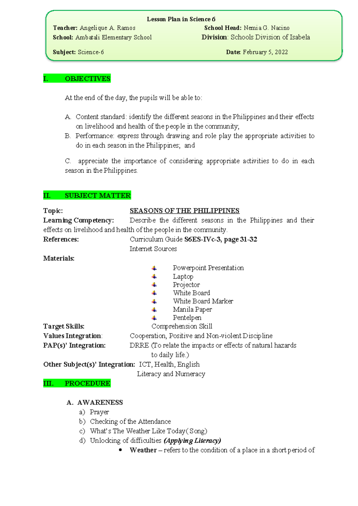 Lesson PLAN IN Science 5E FOR Demonstration - Lesson Plan in Science 6 ...