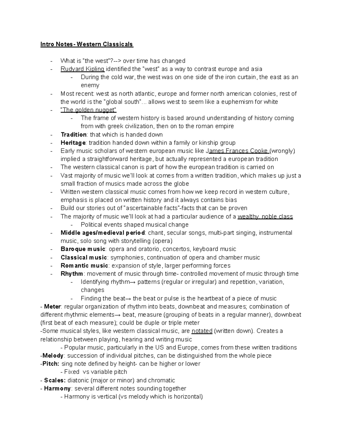 Music 110- Western- Intro Notes - Intro Notes- Western Classicals What ...