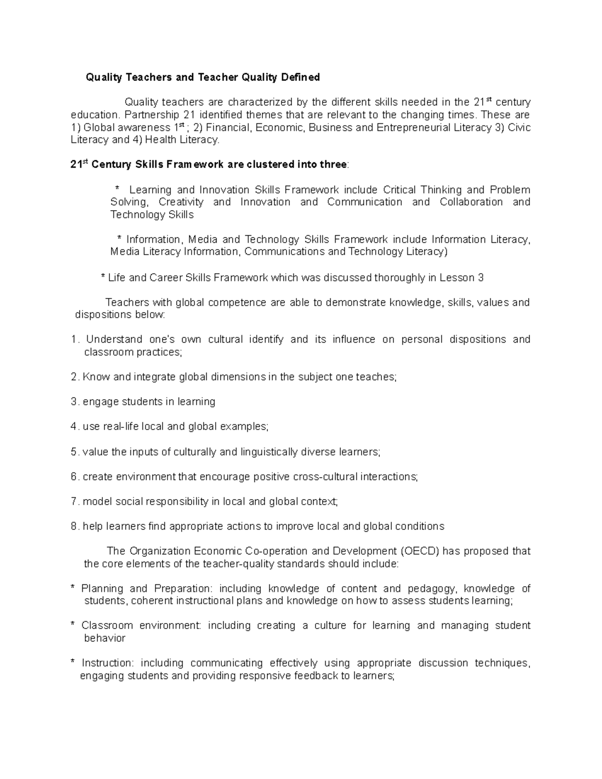 Quality Teachers and Teacher Quality Defined - Partnership 21 ...