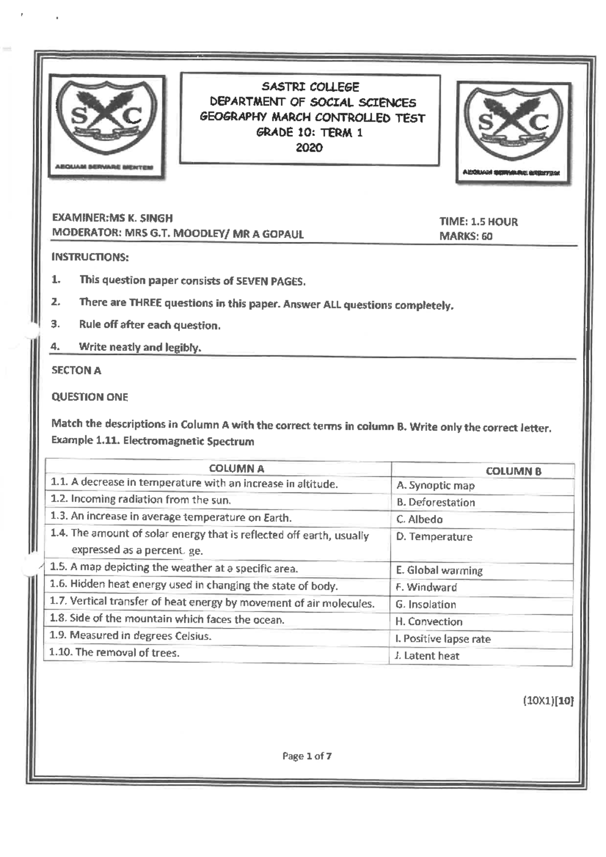 Geography - past paper written in 2020 - Studocu