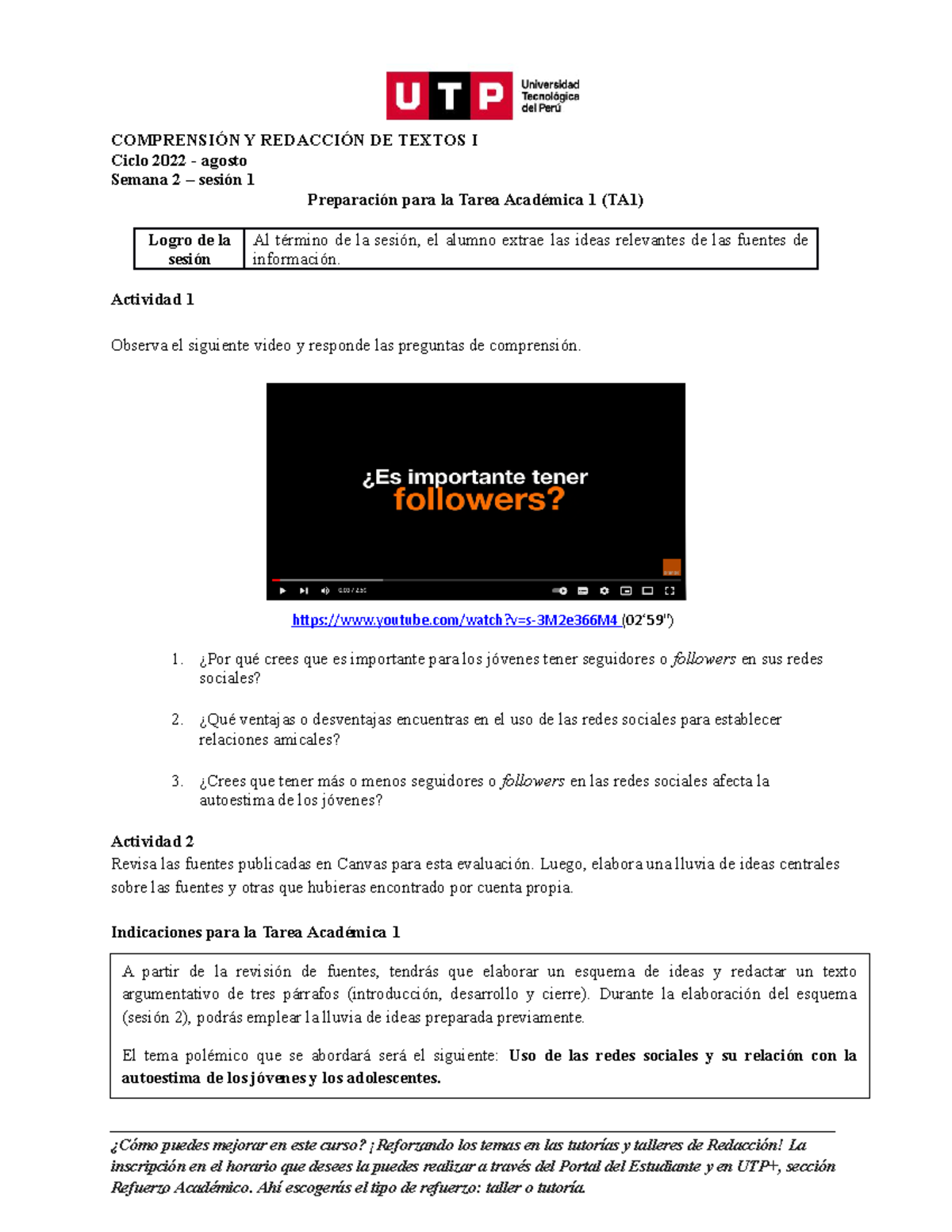 S02.s1-Preparación para la TA1 (material) 2022 agosto - COMPRENSIÓN Y REDACCIÓN DE TEXTOS I ...