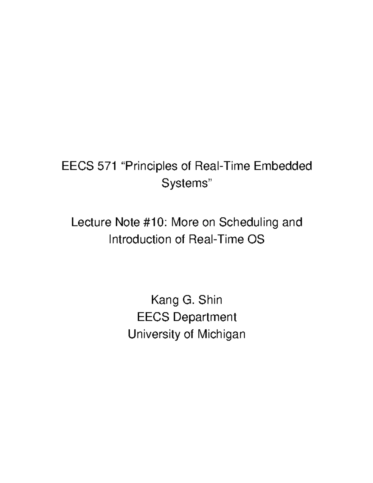 Lecture 10 sched os eecs 571 2010 principles of real time embedded systems - EECS 571 of ...