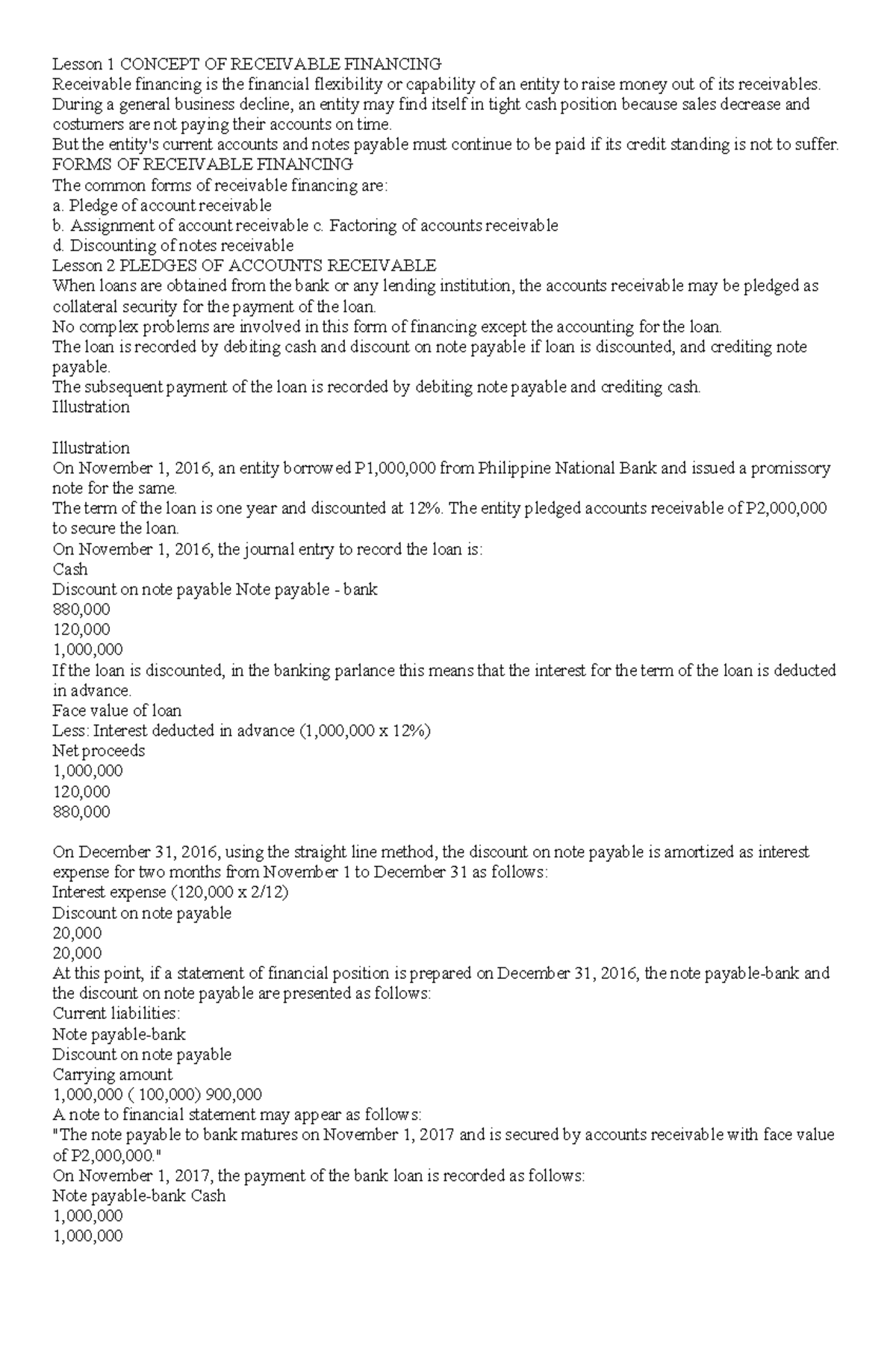IA WEEK 9 Words - N/A - Lesson 1 CONCEPT OF RECEIVABLE FINANCING ...