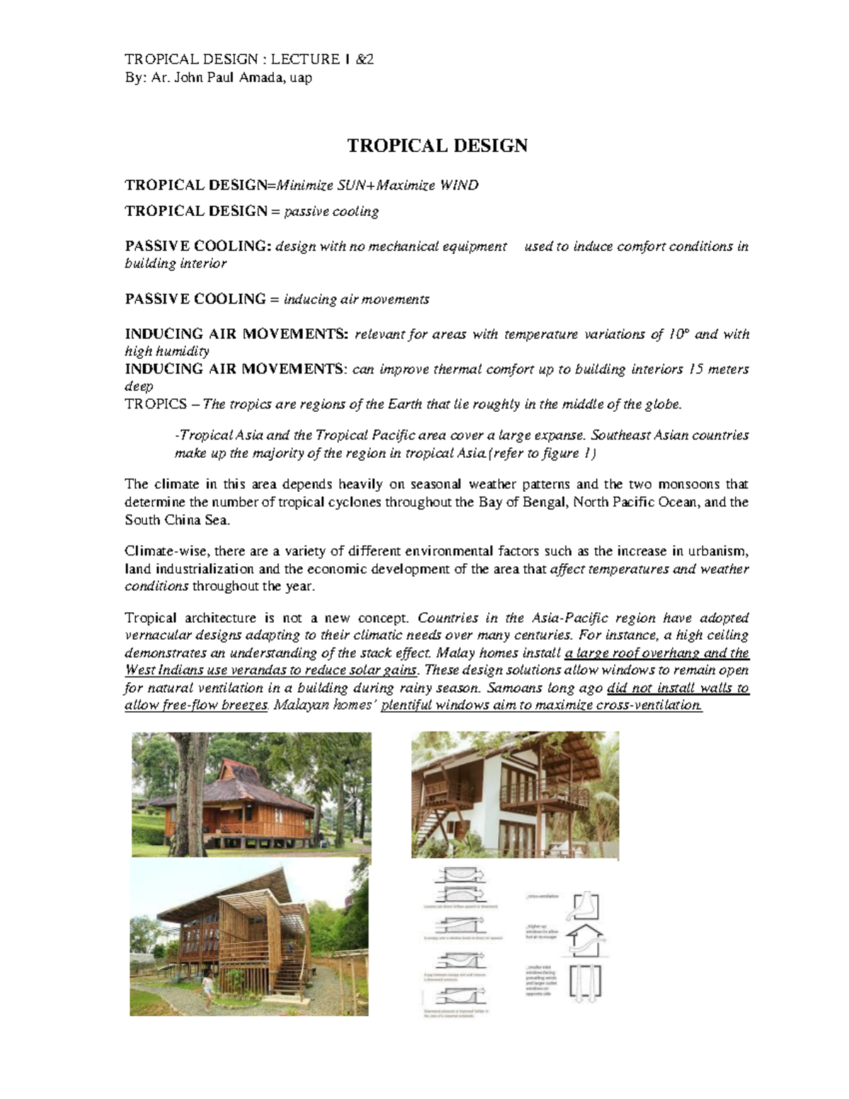 Tropical ARCH Notes( Lecture 1 AND 2) - TROPICAL DESIGN : LECTURE 1 ...