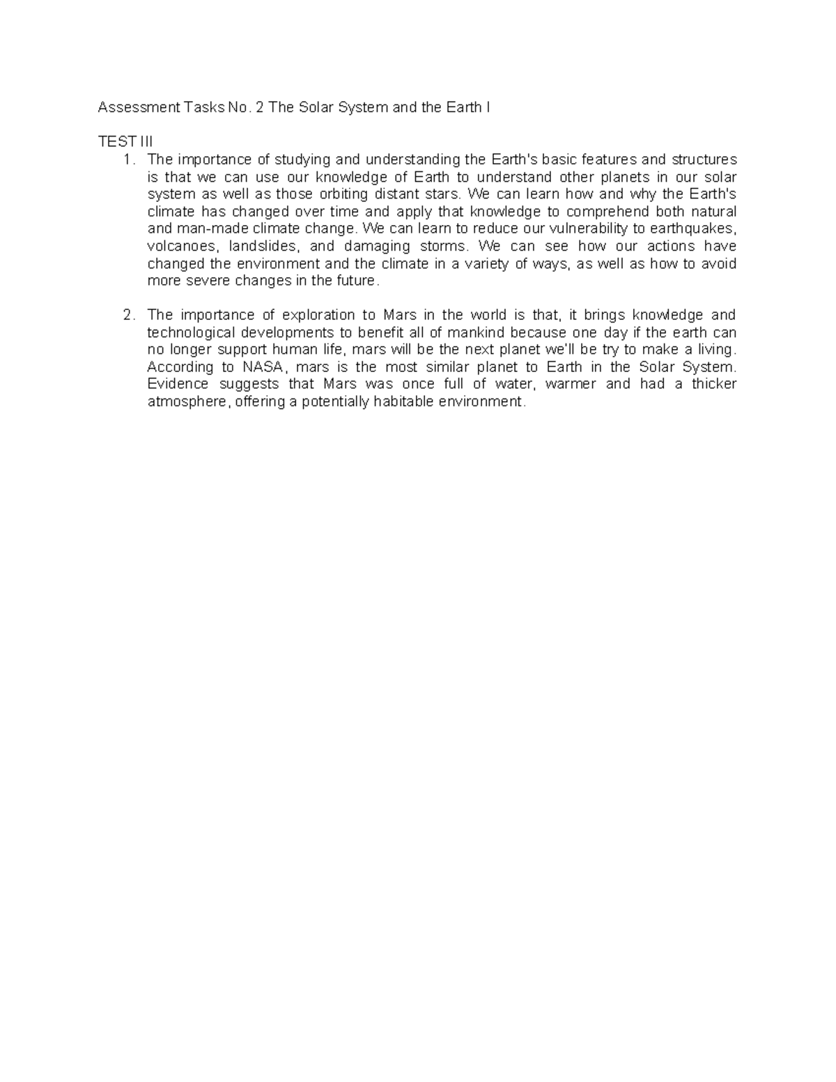 Assessment Tasks No. 2 Essay - Assessment Tasks No. 2 The Solar System ...