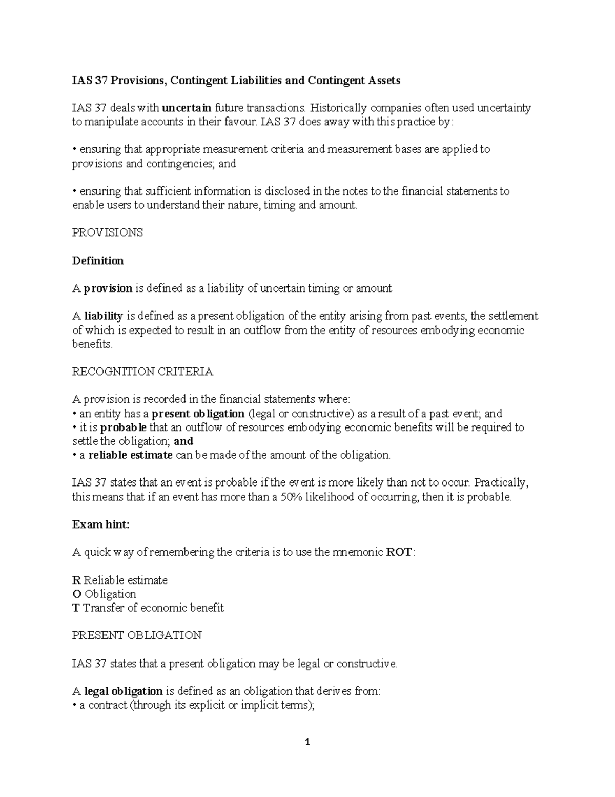 IAS 37 Provisions, Contingent liabilities and contingent assets ...